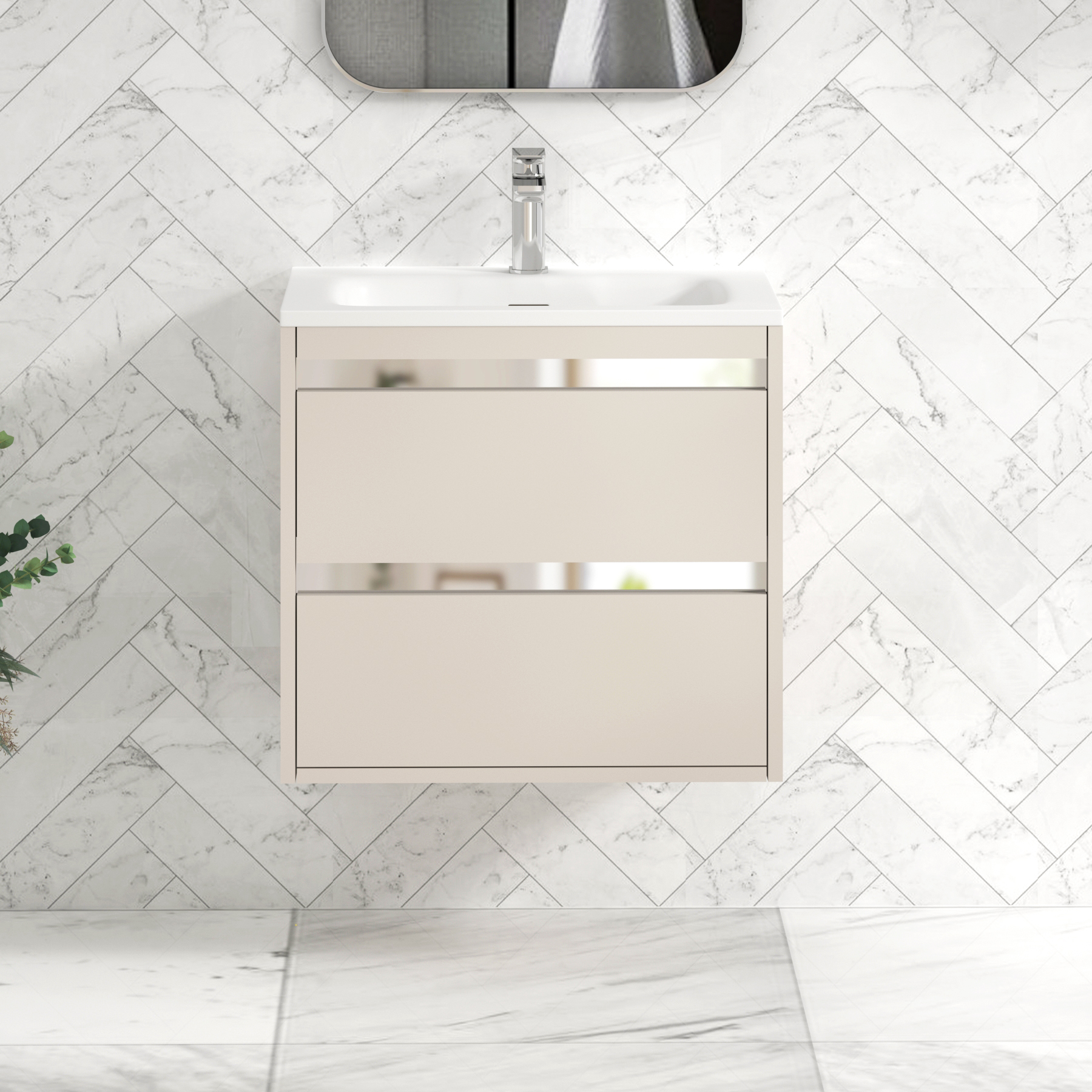 Orion 600mm Warm Taupe 2 Drawer Wall Hung Vanity Unit with Undrilled ...