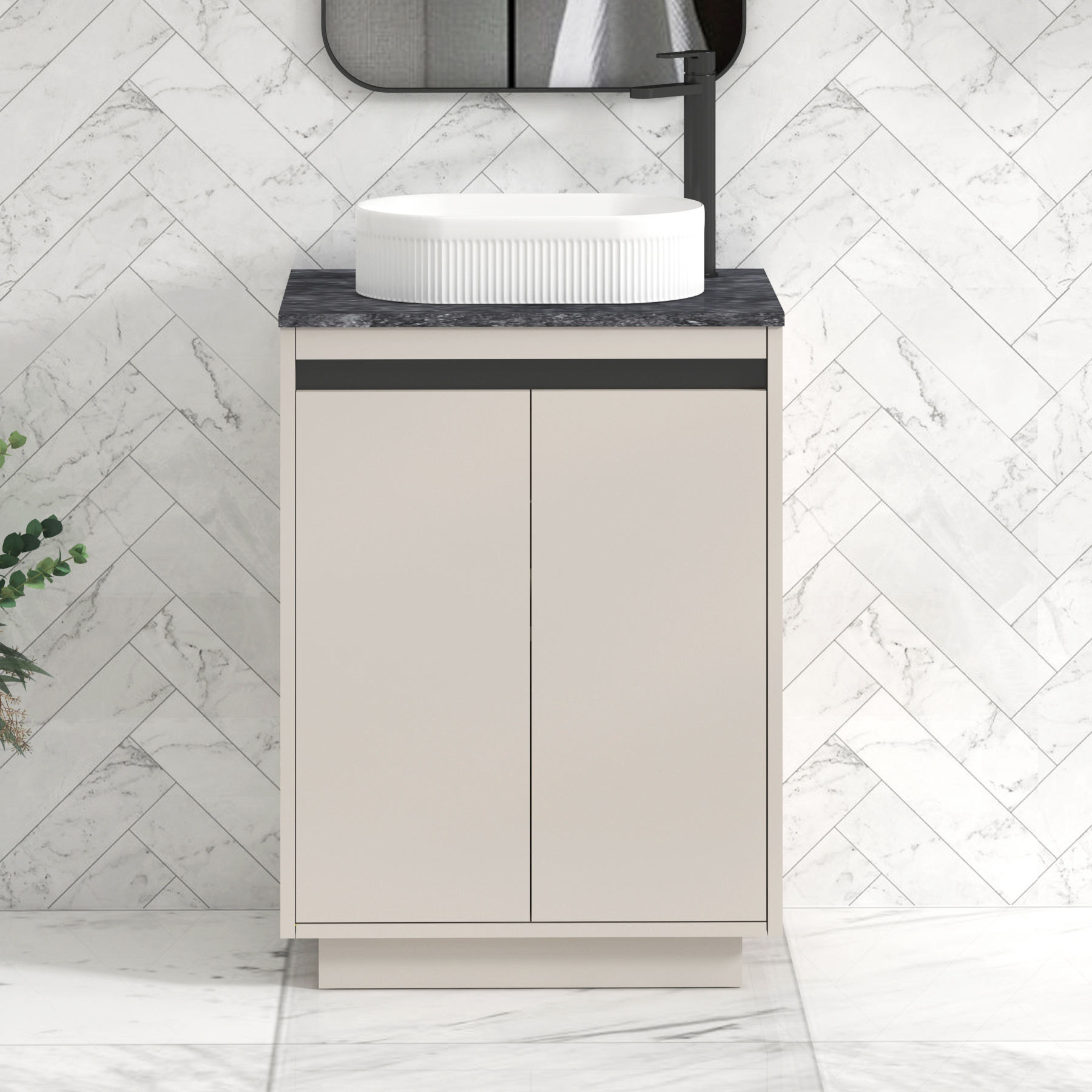 Orion 600mm Warm Taupe Floor Standing Countertop Vanity Unit 2 Door ...
