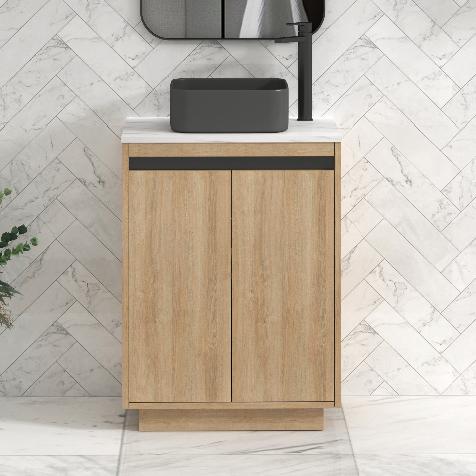 Orion 600mm Natural Oak Floor Standing Countertop Vanity Unit 2 Door ...