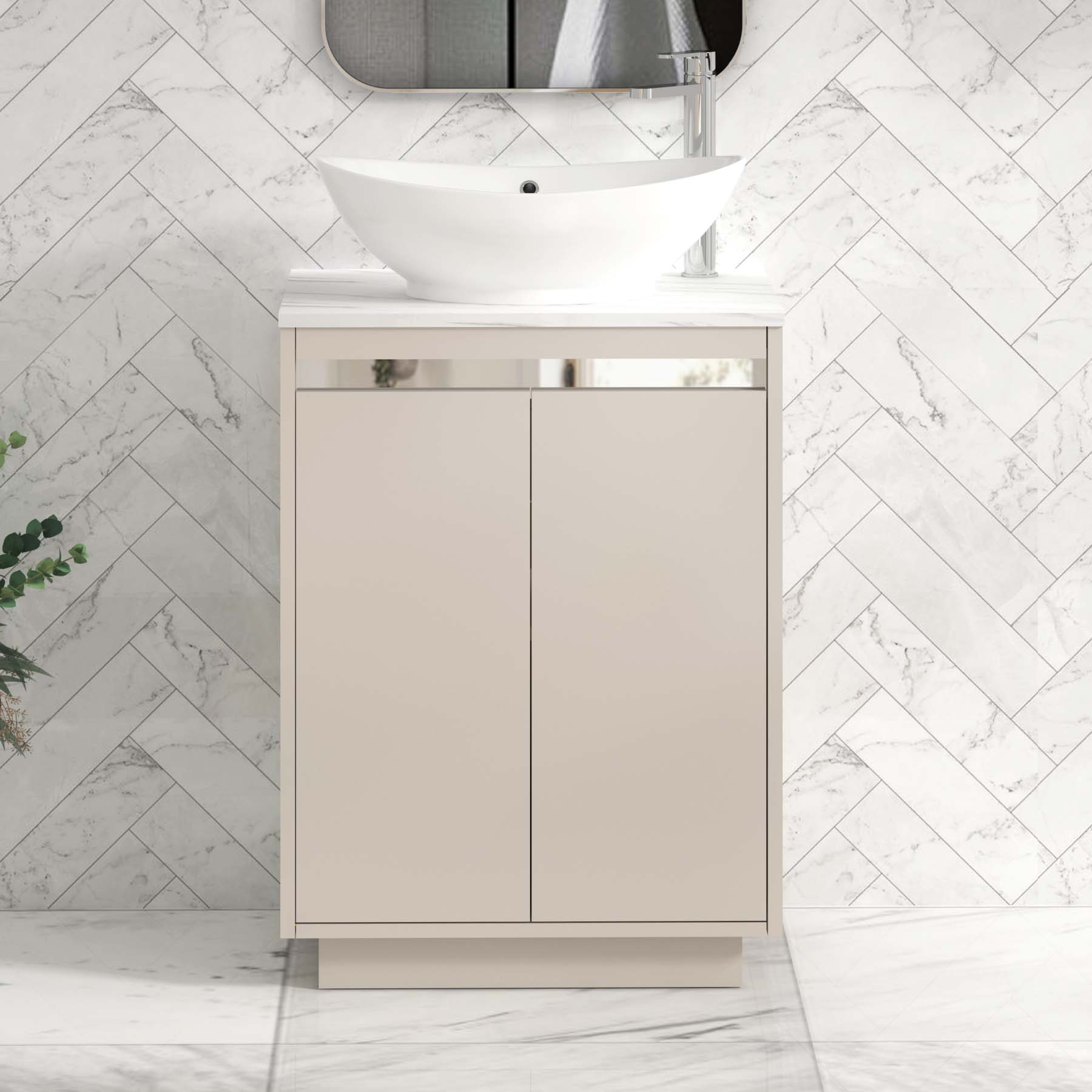 Orion 600mm Warm Taupe Floor Standing Countertop Vanity Unit 2 Door ...