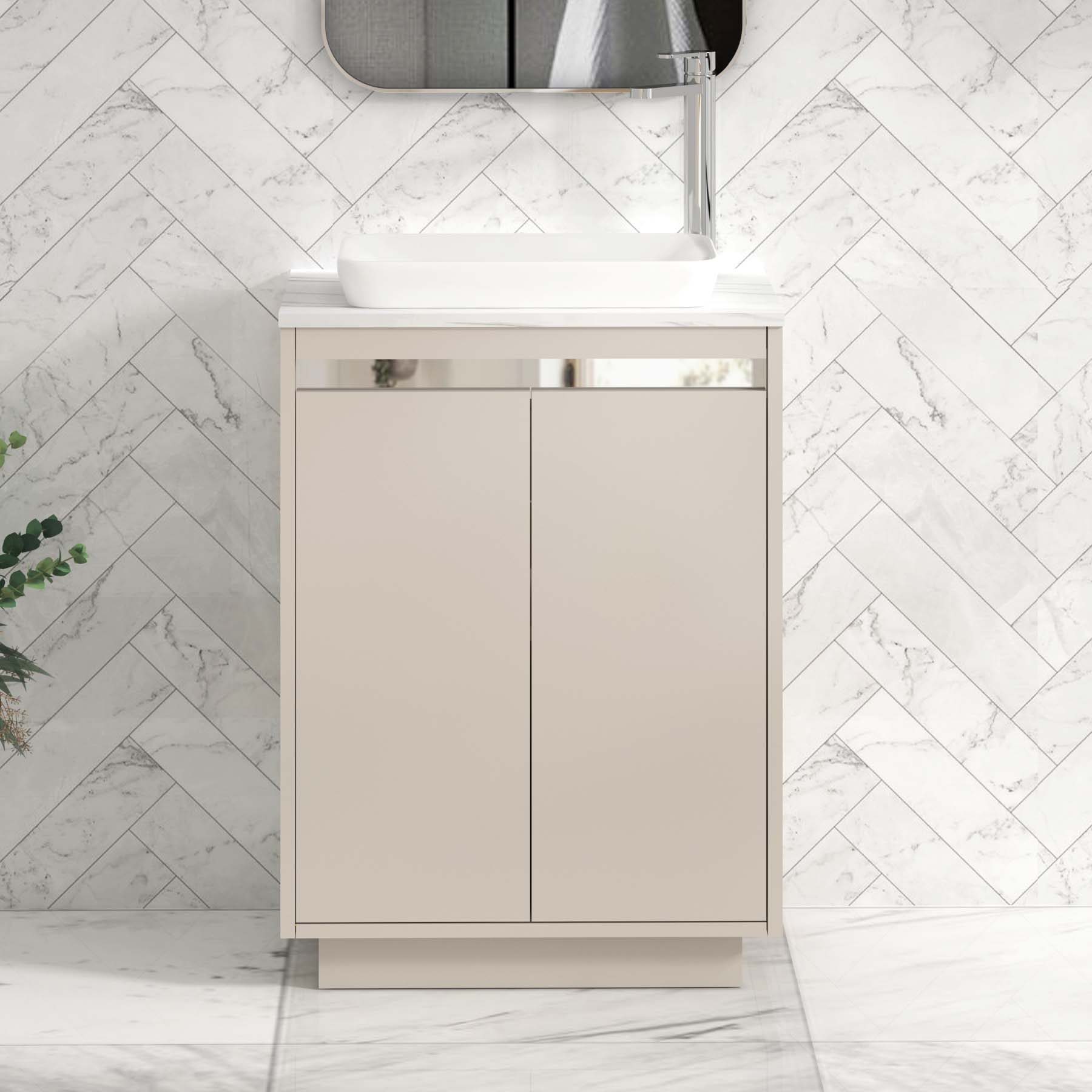 Orion 600mm Warm Taupe Floor Standing Countertop Vanity Unit 2 Door ...