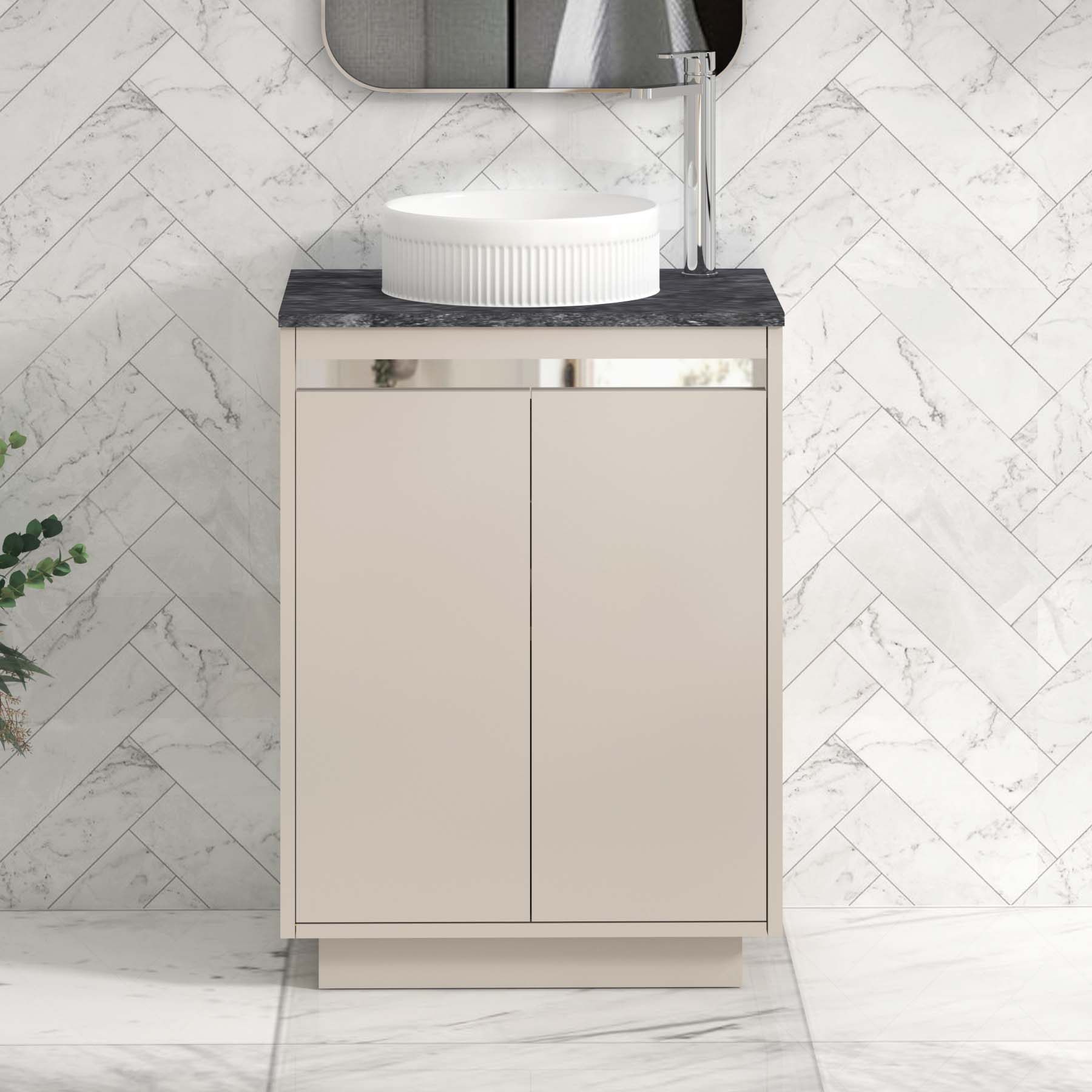 Orion 800mm Beige Floor Standing Countertop Vanity Unit 2 Door with ...