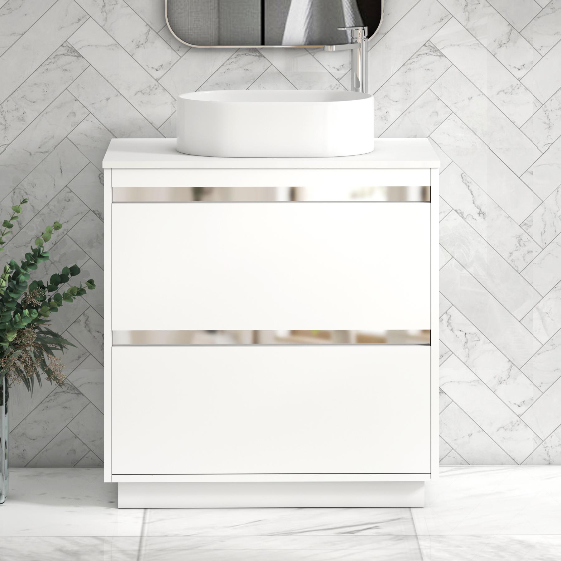 Orion 800mm Matt White Floor Standing Plain White Countertop Vanity ...