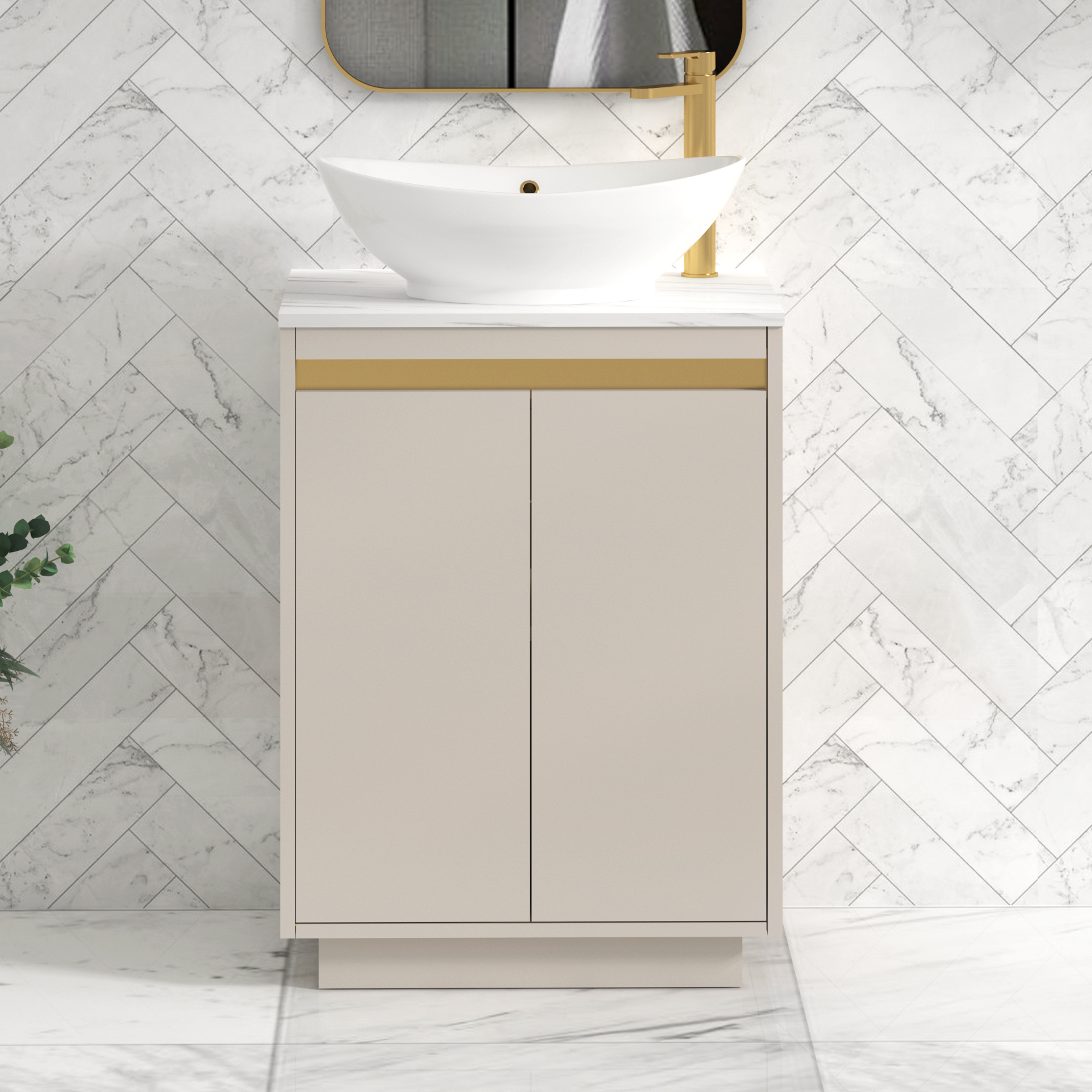 Orion 600mm Warm Taupe Floor Standing Countertop Vanity Unit 2 Door ...