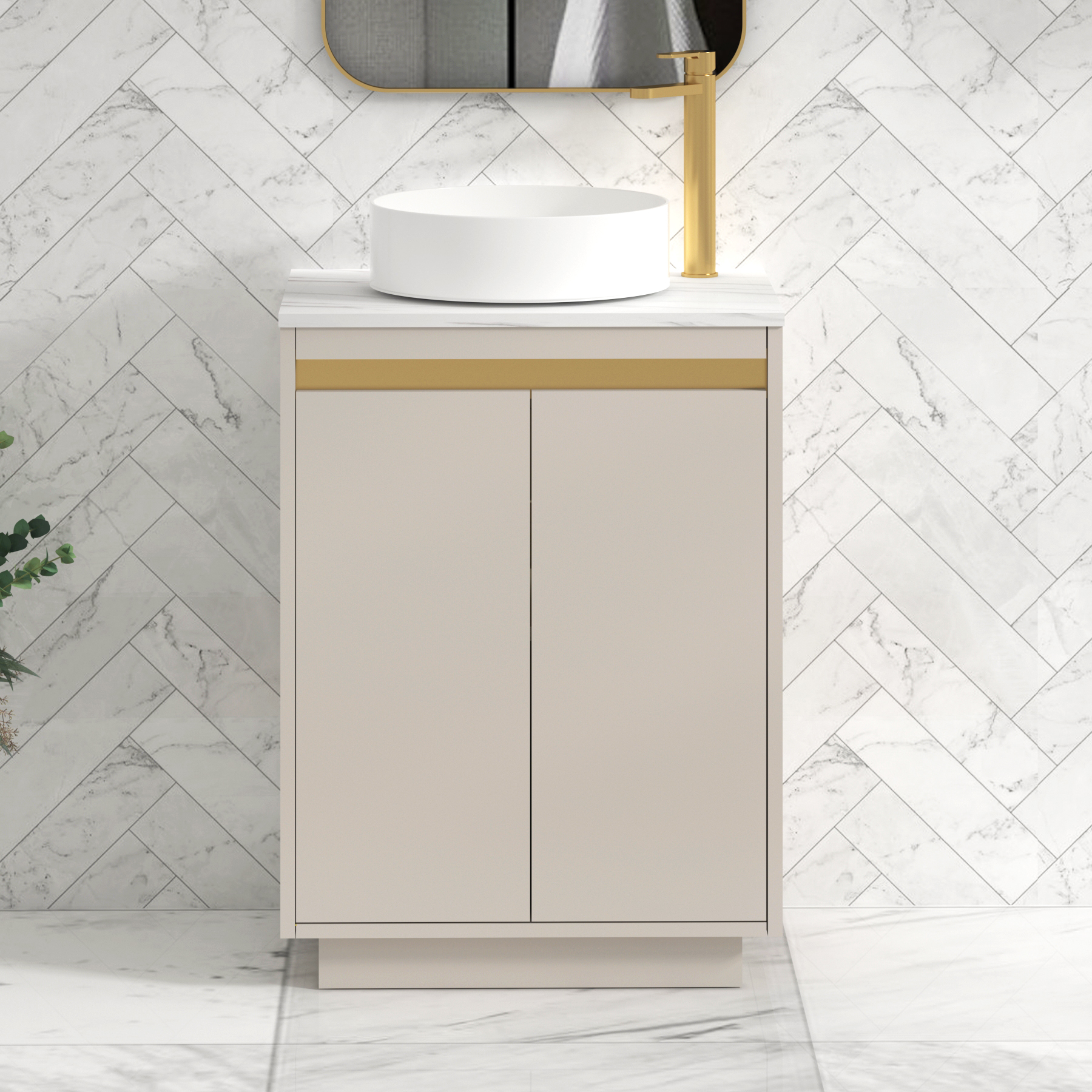 Orion 800mm Warm Taupe Floor Standing Vanity Unit 2 Door with Carrara ...
