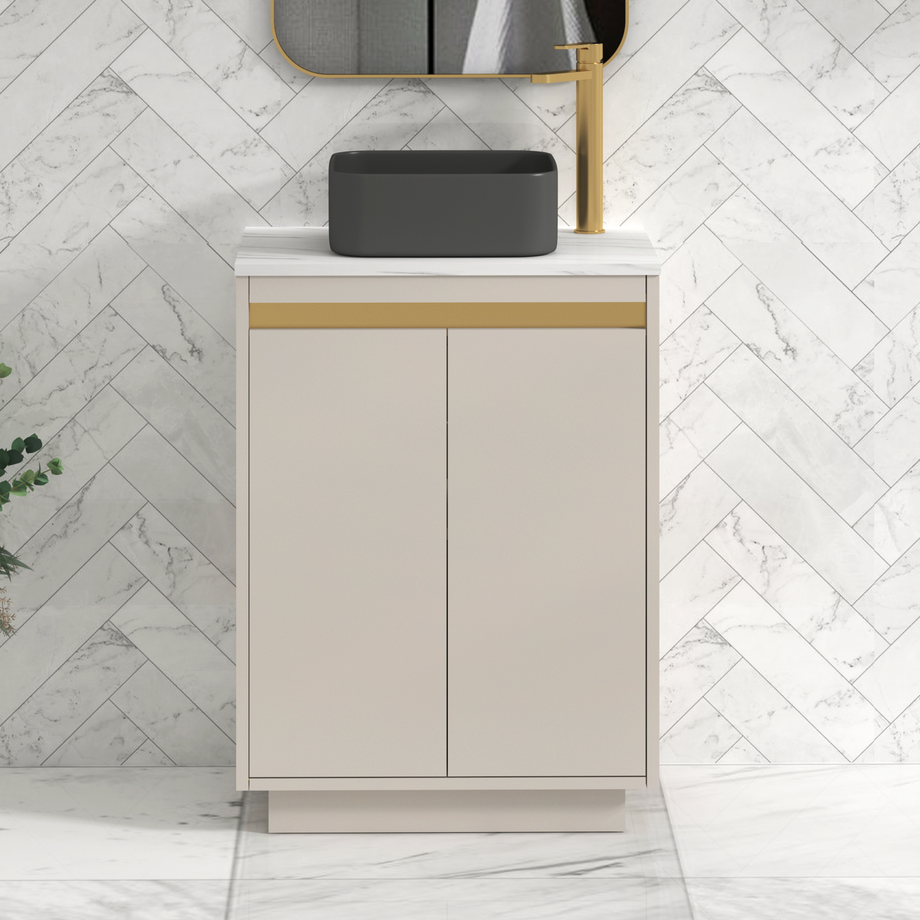 Orion 800mm Warm Taupe Floor Standing Countertop Vanity Unit 2 Door ...