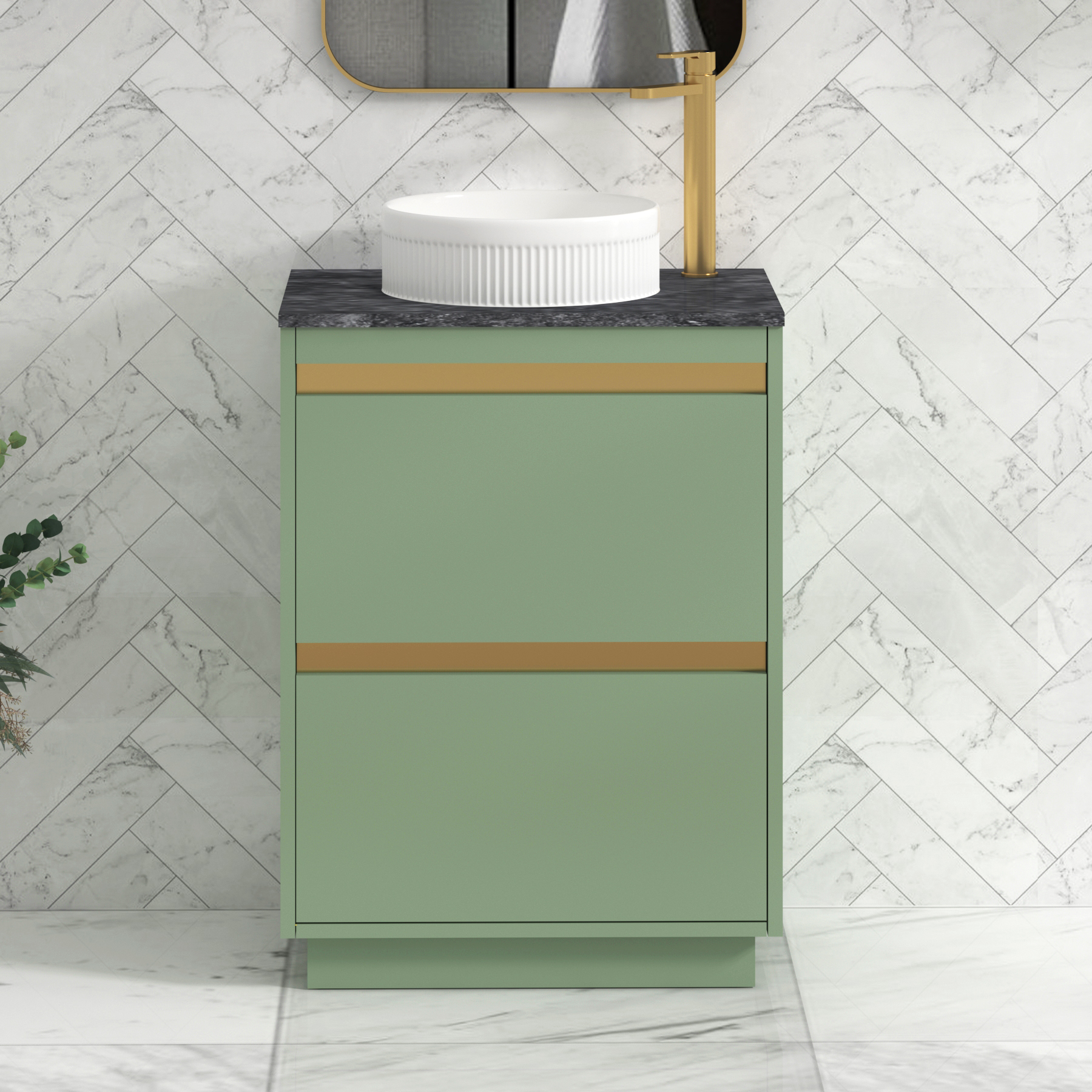 Orion 800mm Mint Sage Floor Standing Countertop Vanity Unit 2 Drawer ...