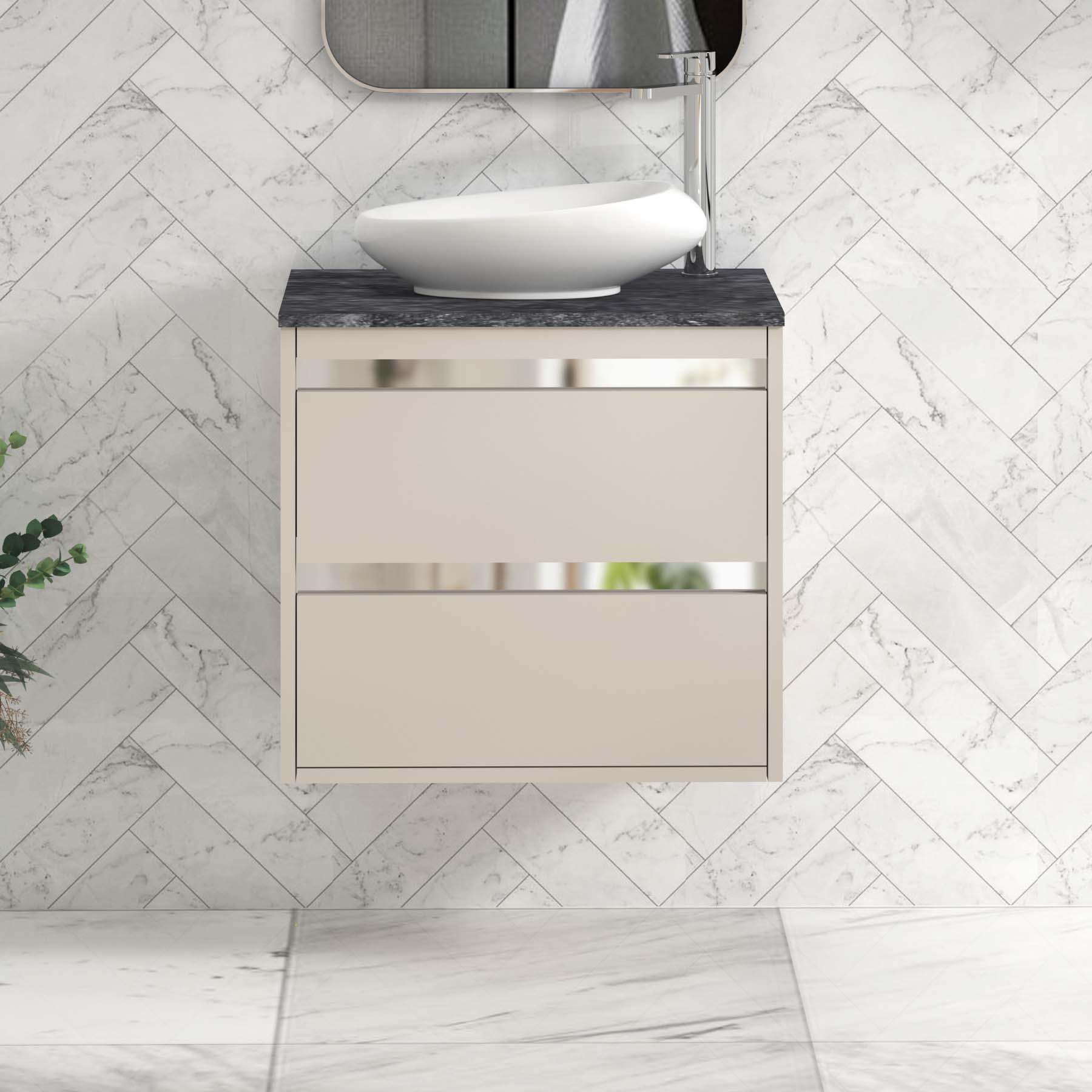 Orion 600mm Warm Taupe Wall Hung Countertop Vanity Unit 2 Drawer with ...