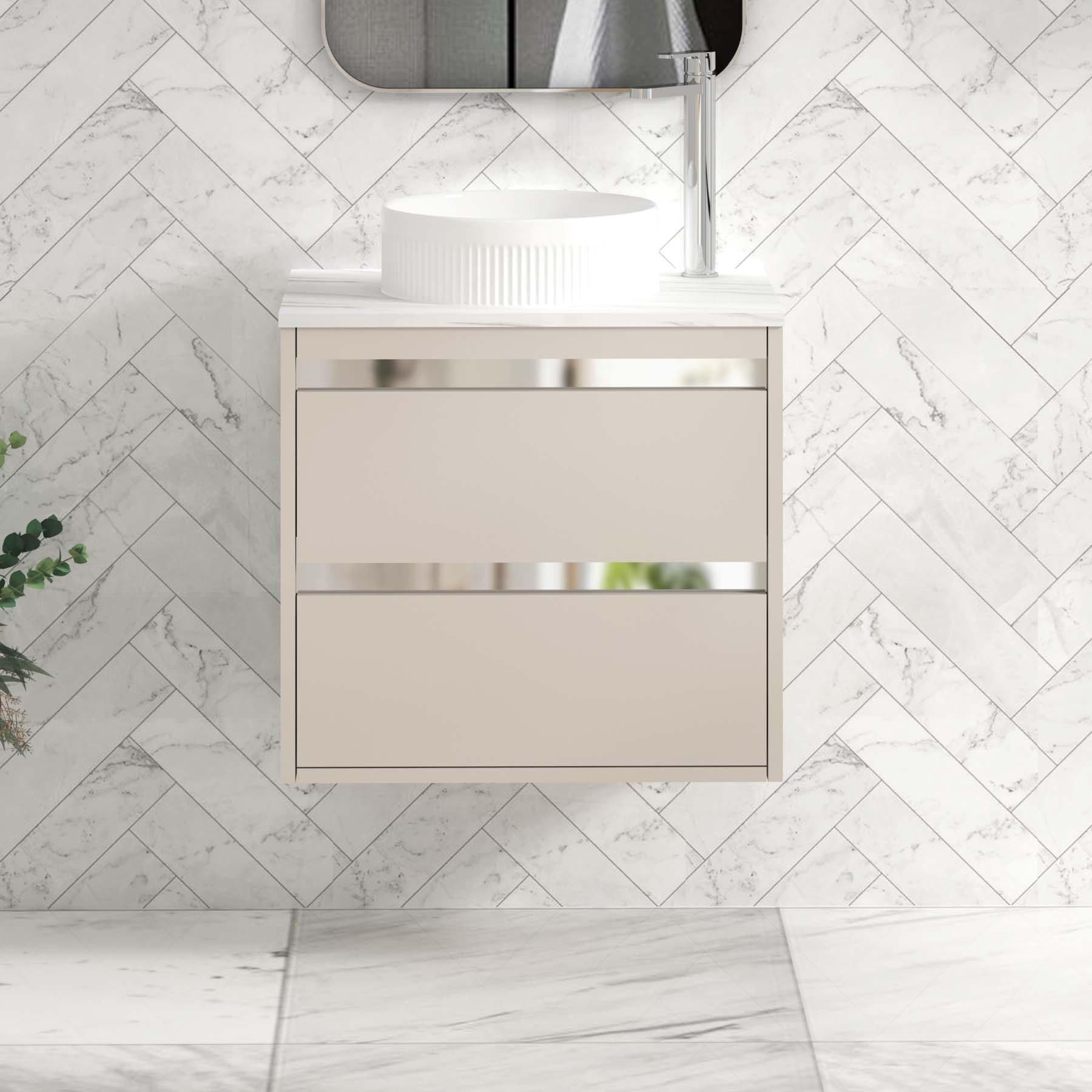 Orion 800mm Warm Taupe Wall Hung Countertop Vanity Unit 2 Drawer with ...