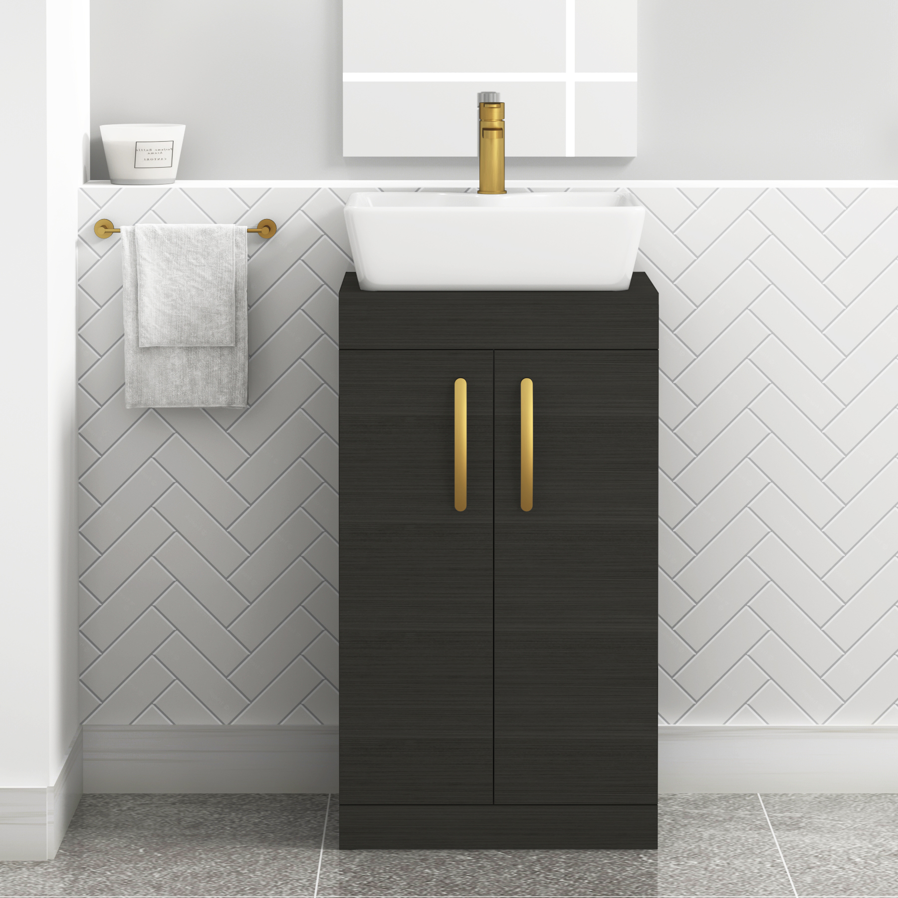 500mm Floor Standing Vanity Unit 2 Door Charcoal Oak & Countertop Basin ...