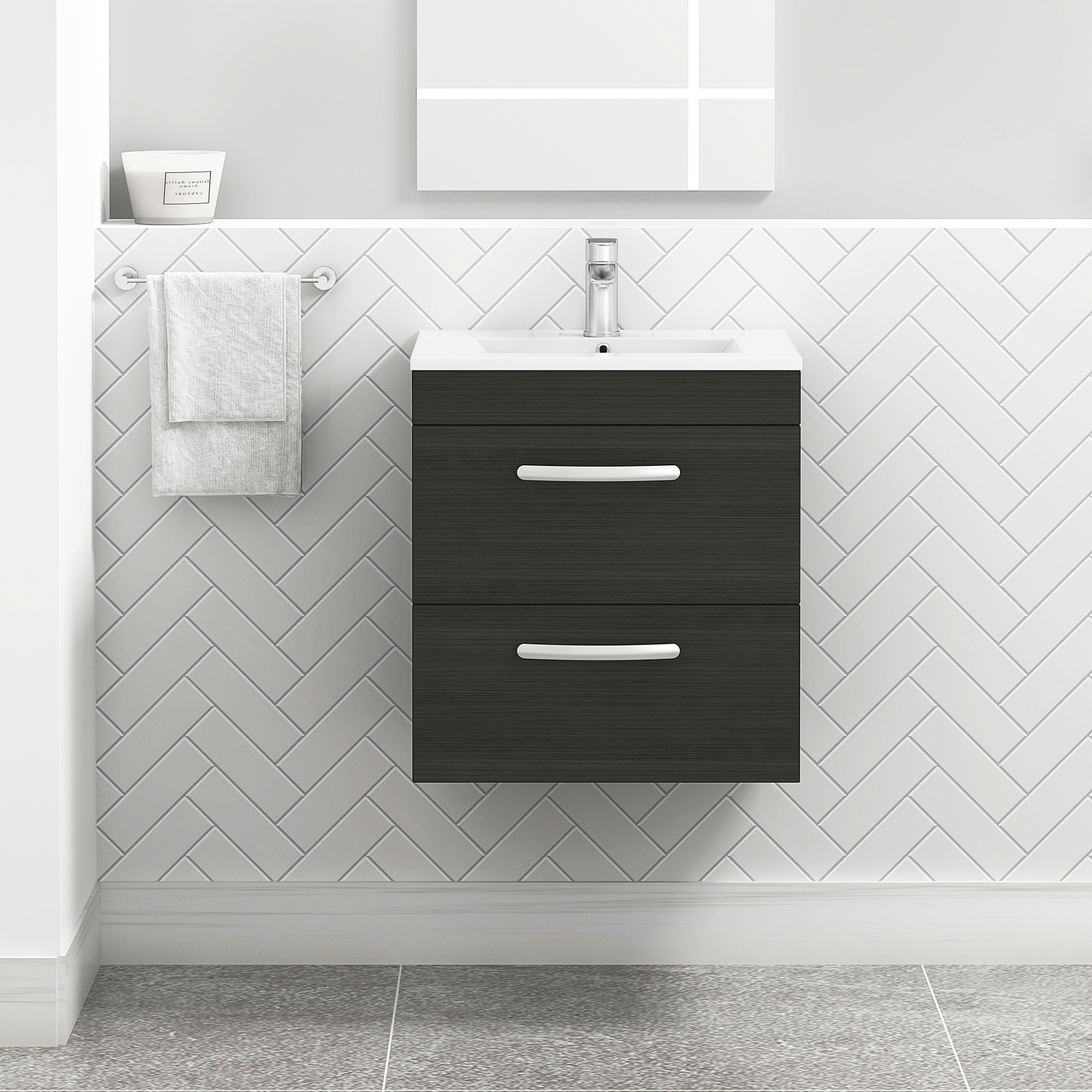Turin Charcoal Oak 2 Drawer Wall Hung Vanity Unit with Minimalist Basin ...