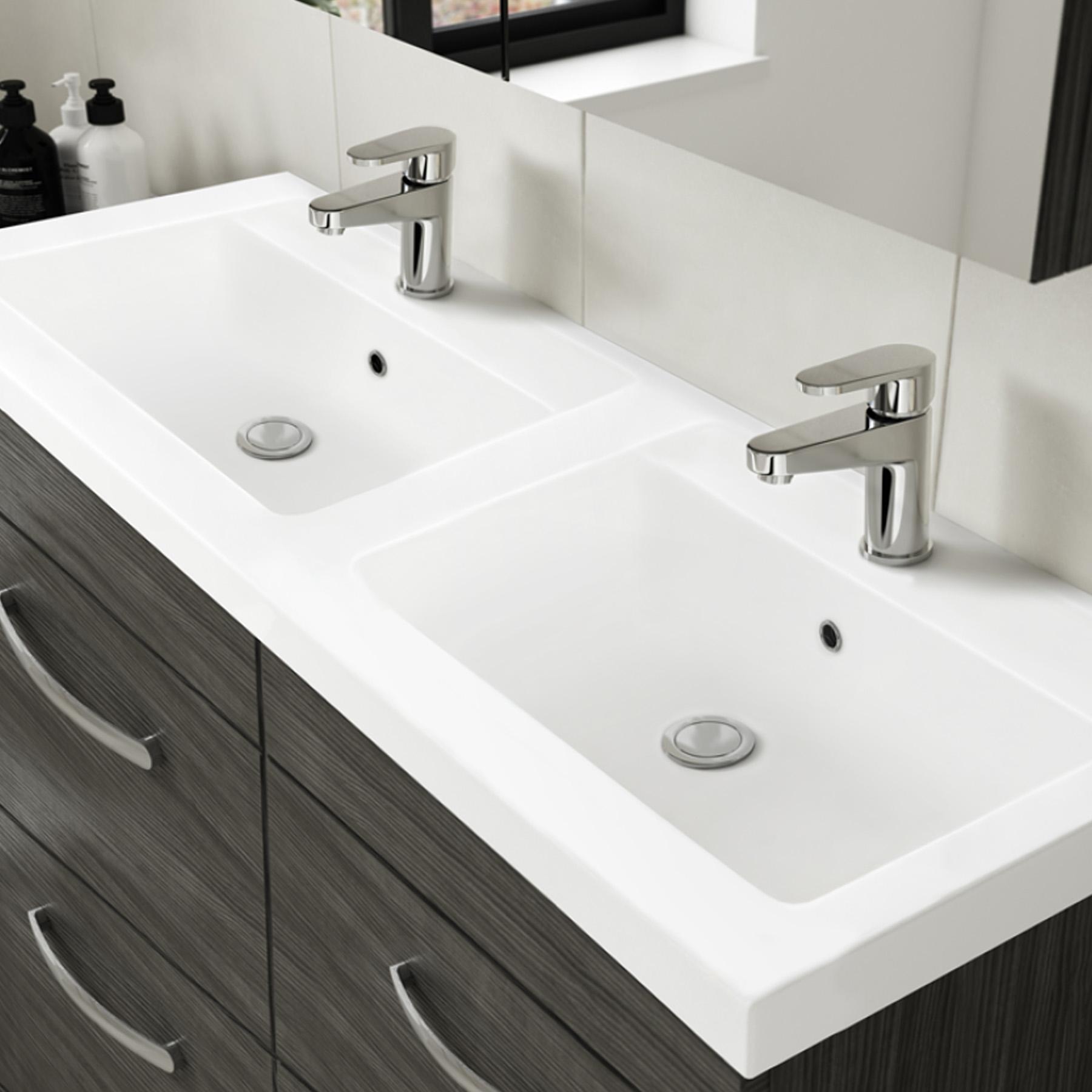 Turin 1200mm Wall Hung Vanity Unit Gloss White 4 Drawer - Double Sink ...