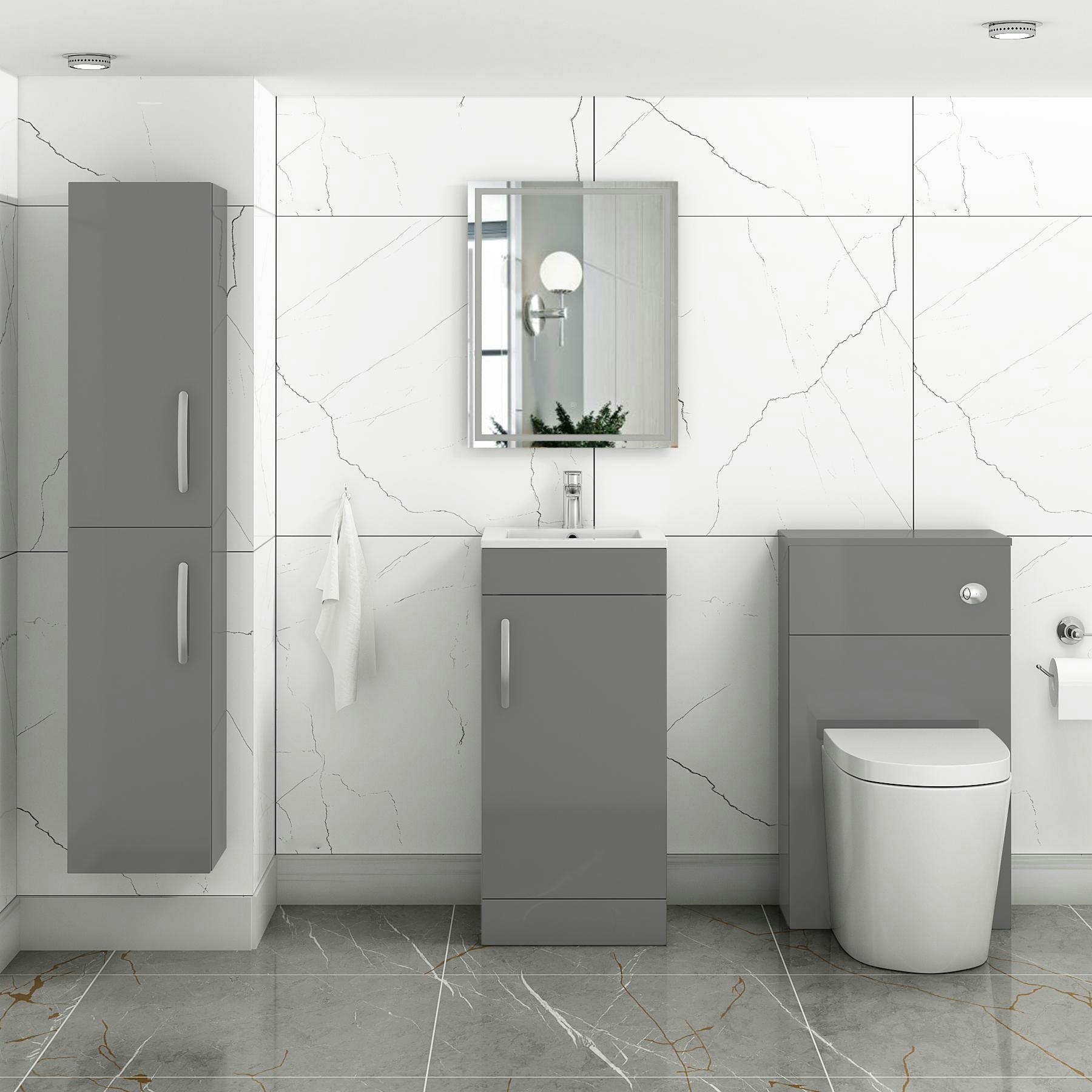 Turin 400mm Floor Standing Vanity Unit Indigo Grey Gloss - 1 Door Basin ...