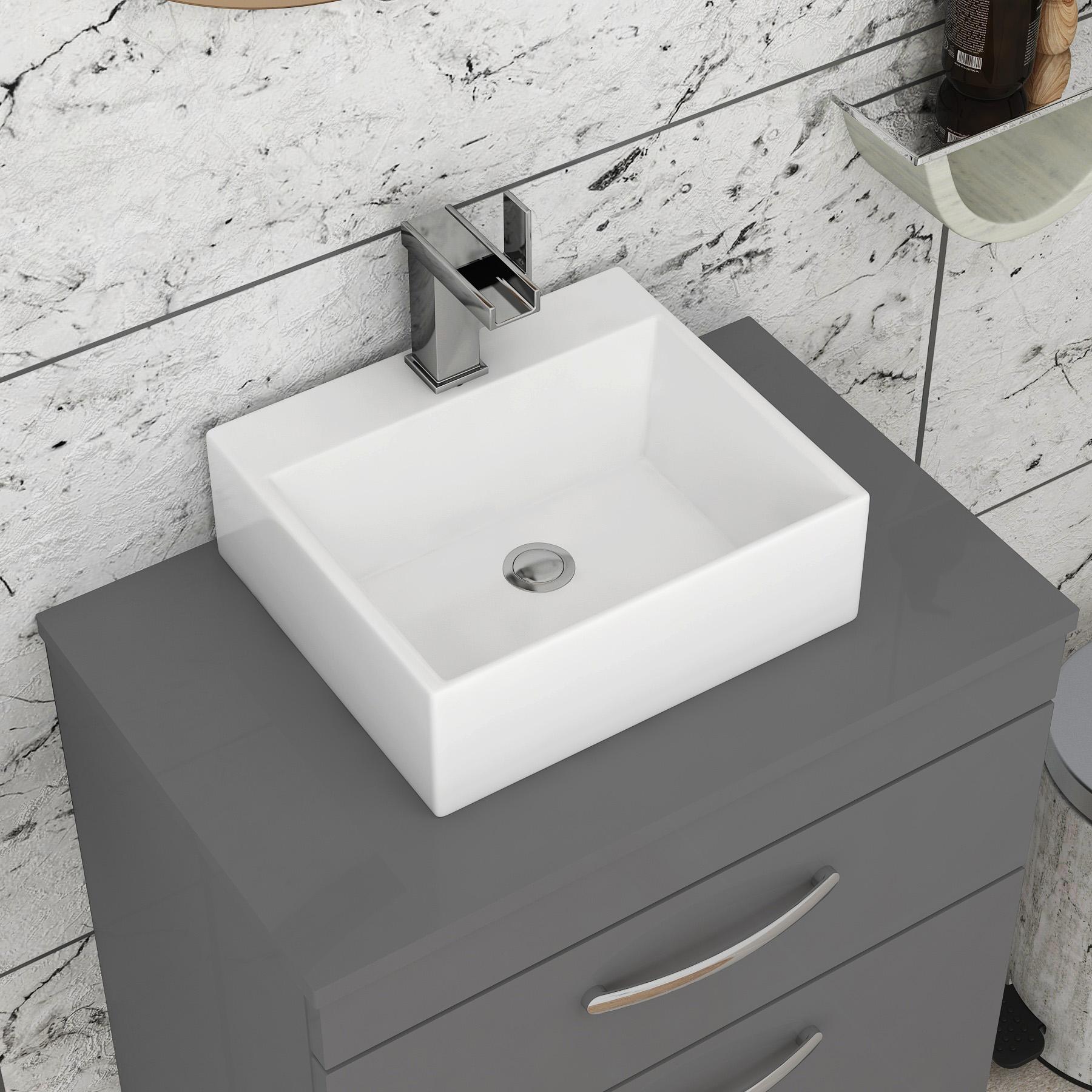 500/600/800mm Wall Hung Vanity Unit 1 Drawer Indigo Grey Gloss ...