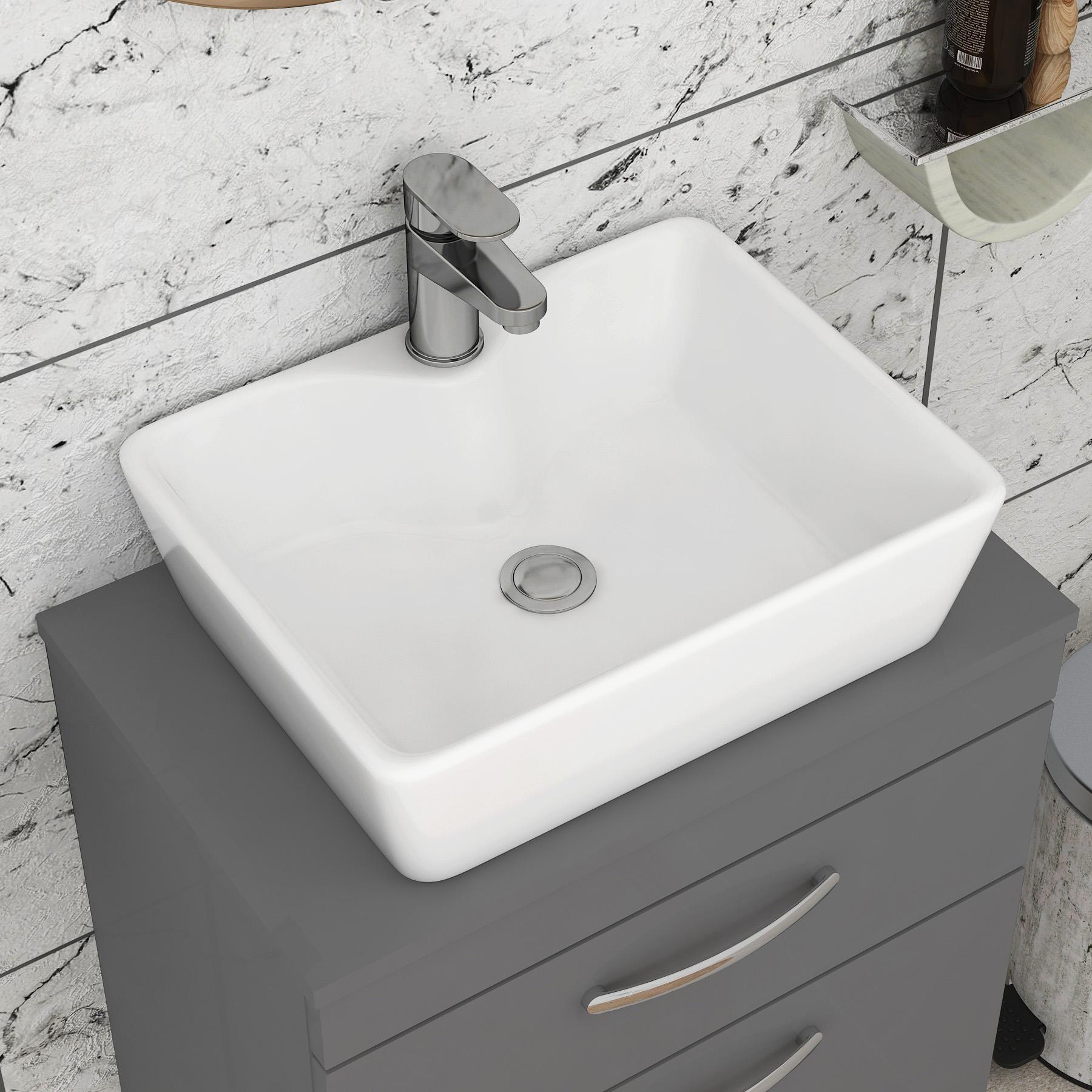 Turin 600mm Wall Hung Vanity Unit 2 Door Indigo Grey Gloss & Countertop ...