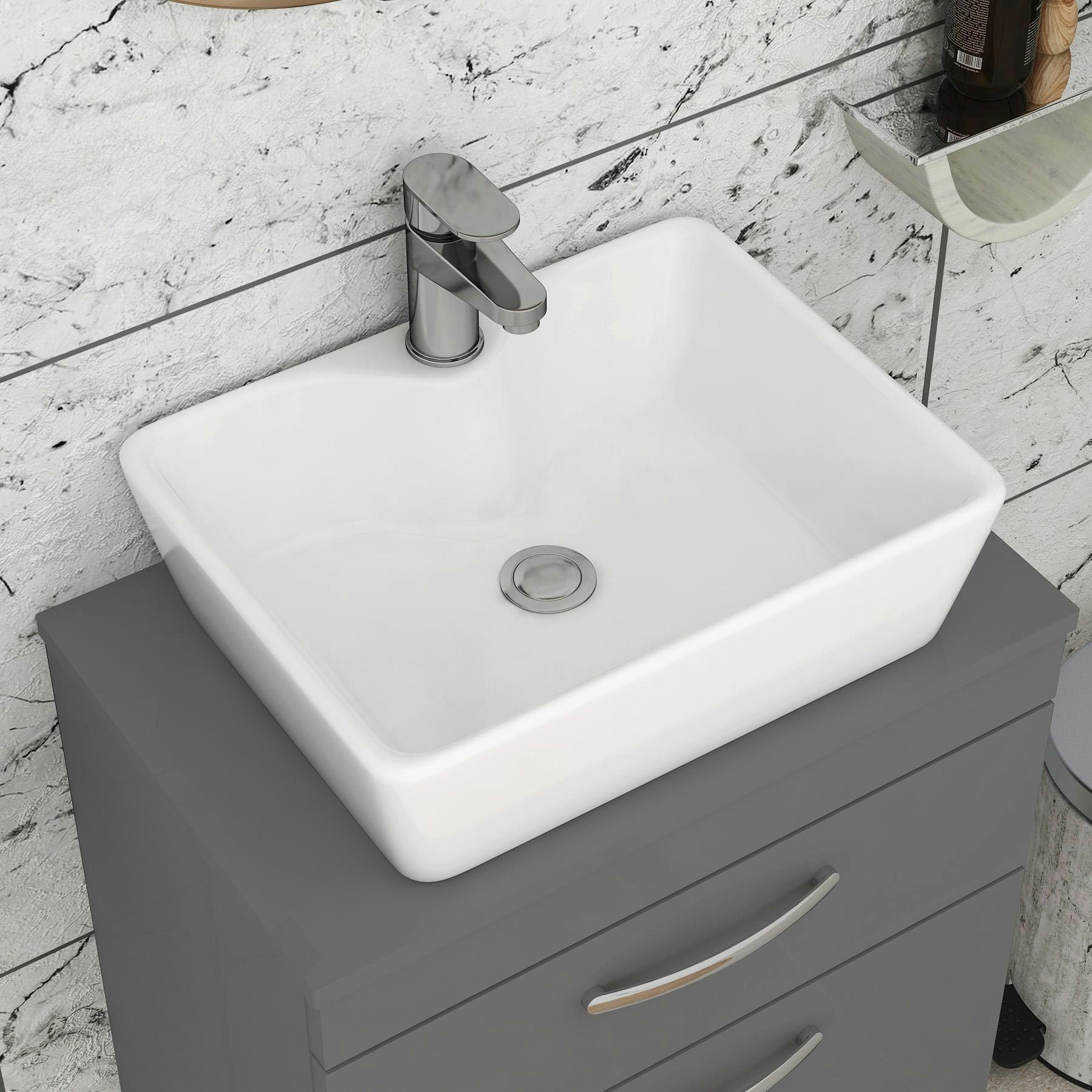 Turin 600mm Indigo Grey Gloss 1-Drawer Wall Hung Unit & 370mm Square ...