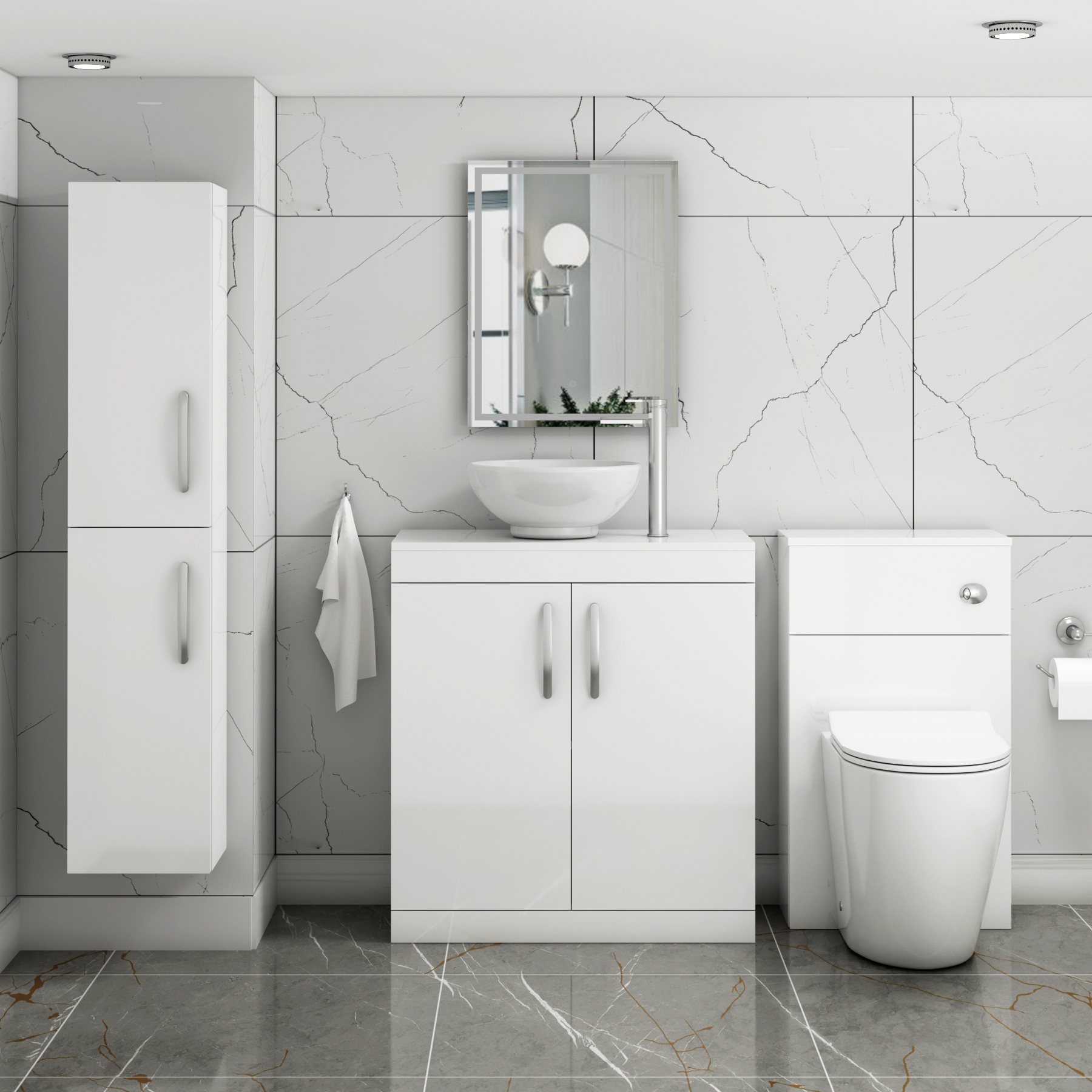 Turin 800mm Gloss White Floor Standing Worktop Vanity Unit - 2 Doors ...