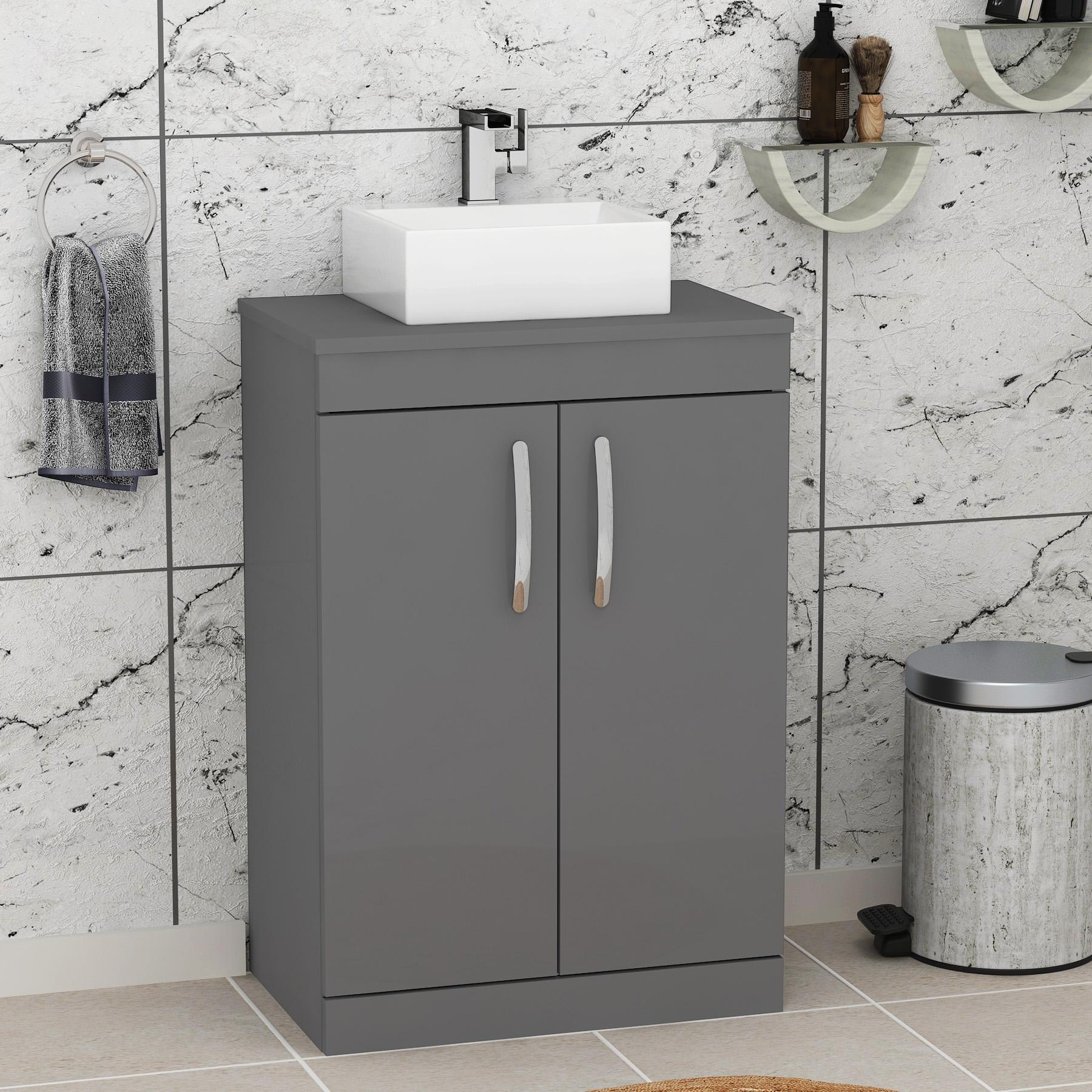 Turin 800mm Floor Standing Vanity Unit 2 Door Indigo Grey Gloss ...