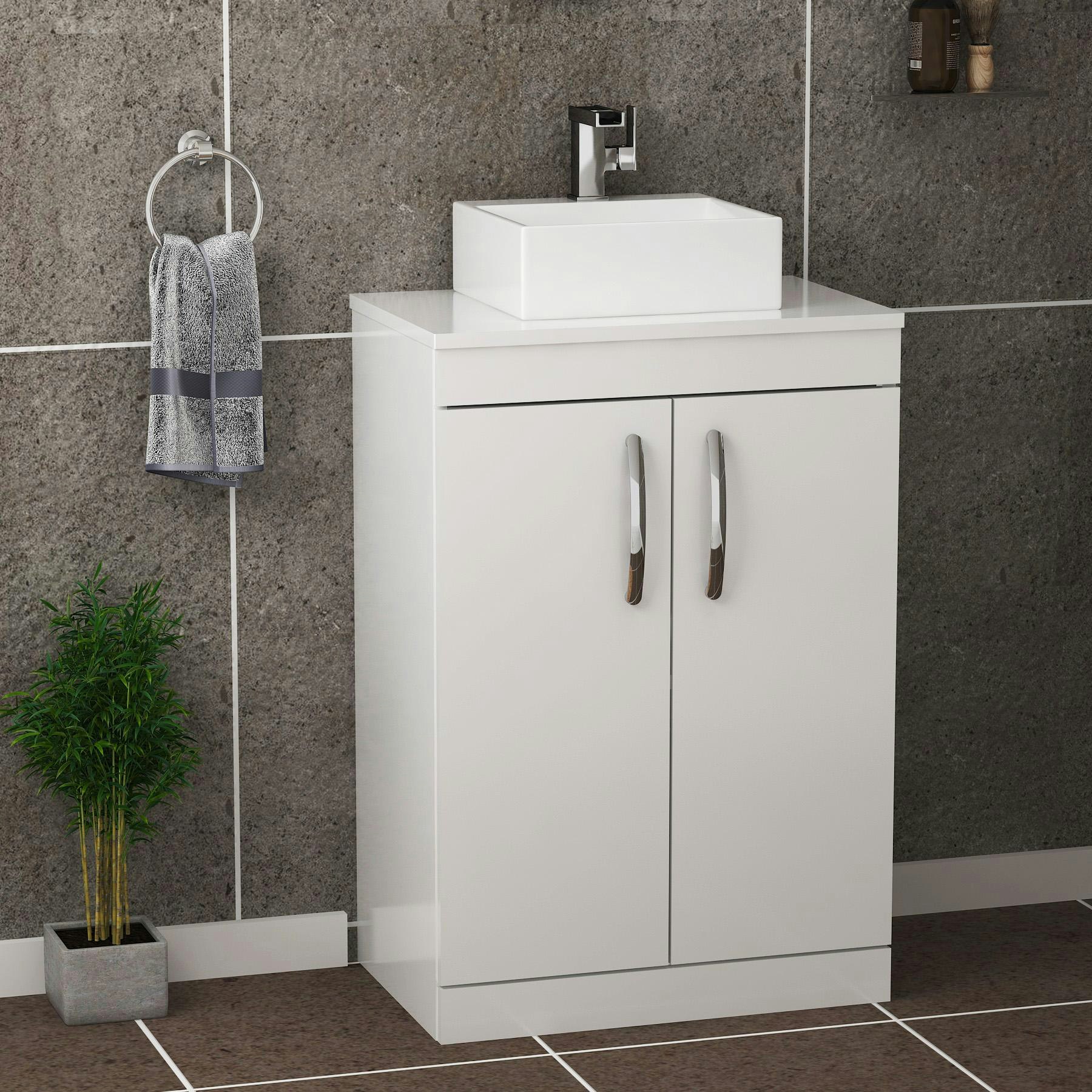 Turin 600mm Floor Standing Vanity Unit 2 Door Gloss White & Various ...