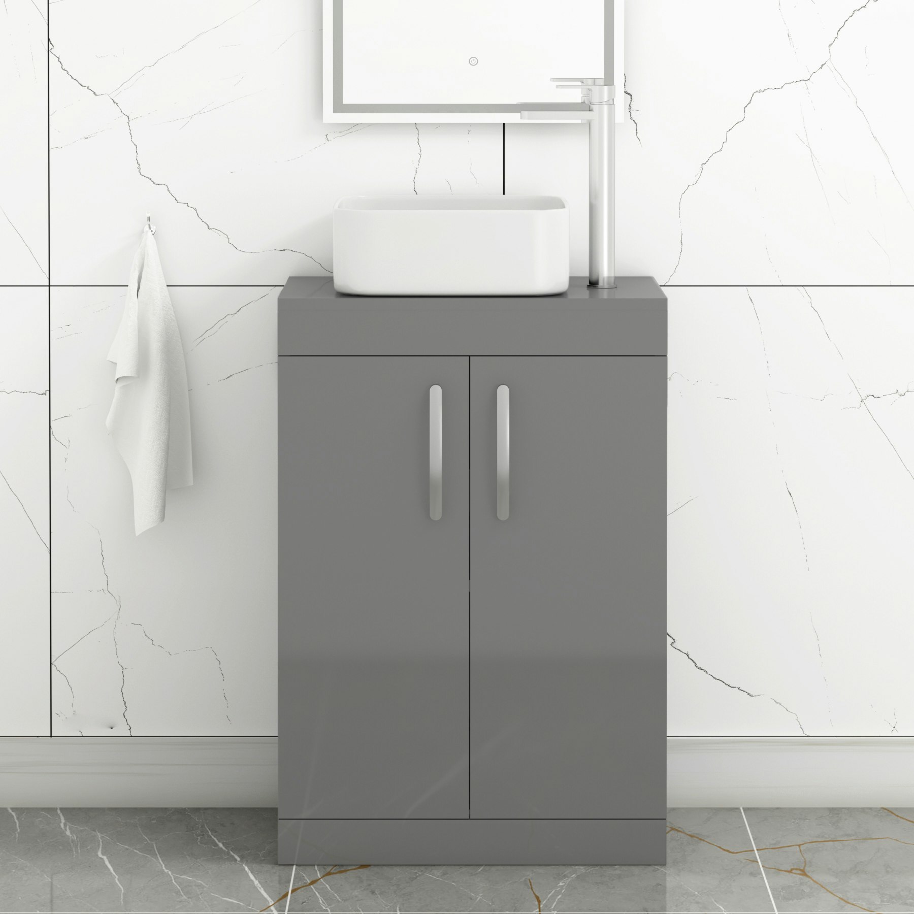 Turin 600mm Floor Standing Vanity Unit 2 Door Indigo Grey Gloss ...