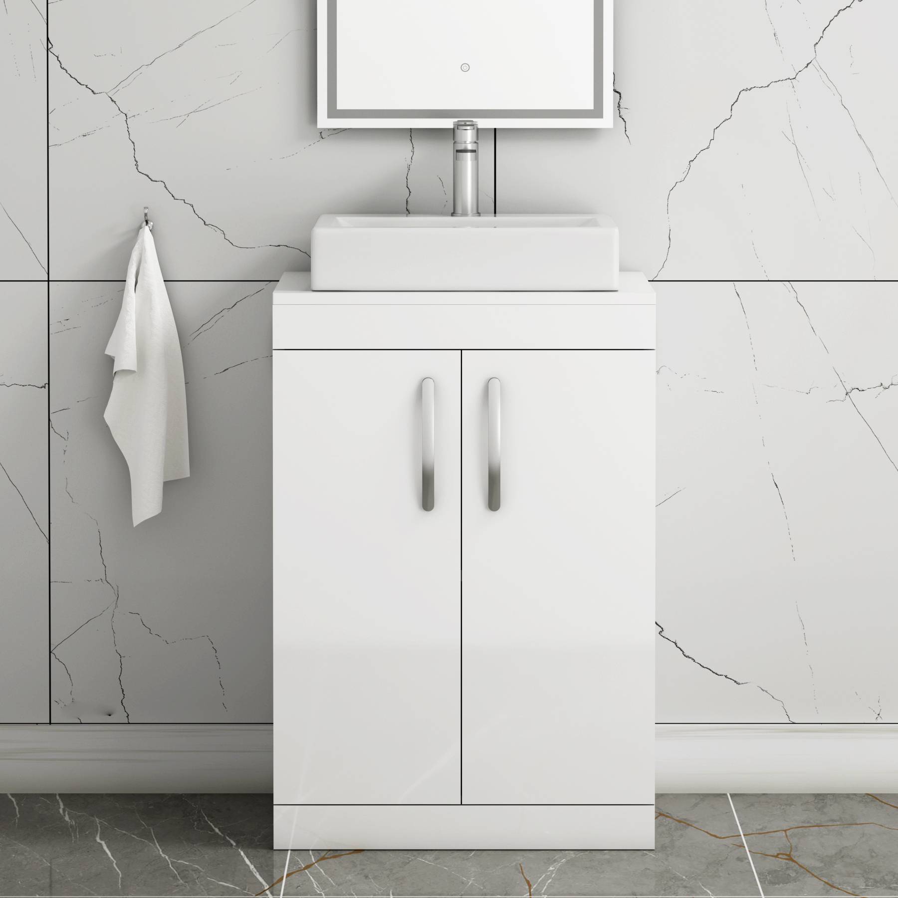 Turin 600mm Floor Standing Vanity Unit 2 Door Gloss White & Various ...