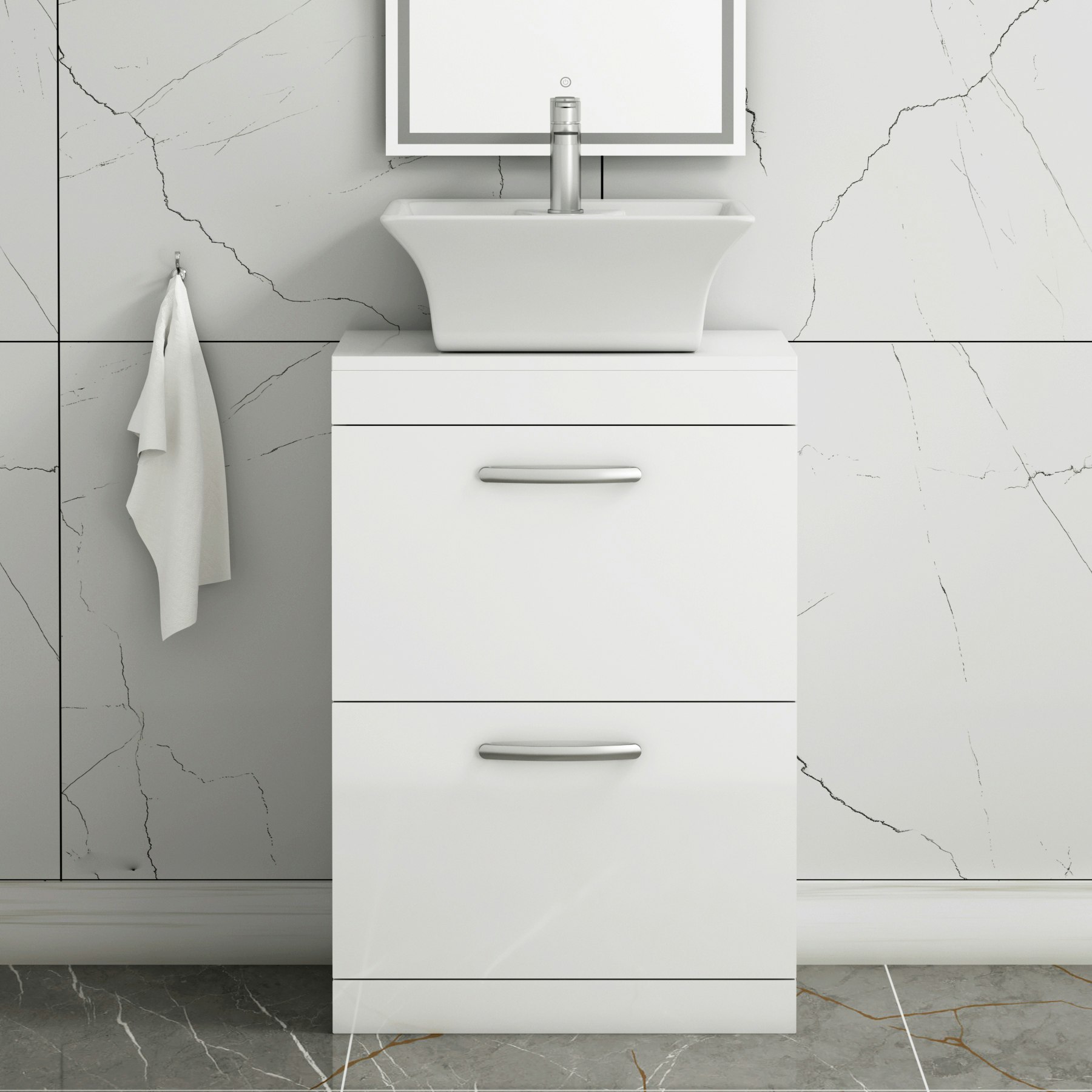 Turin 800mm Floor Standing Vanity Unit 2 Drawer Gloss White & Various Countertop Basins | Royal ...