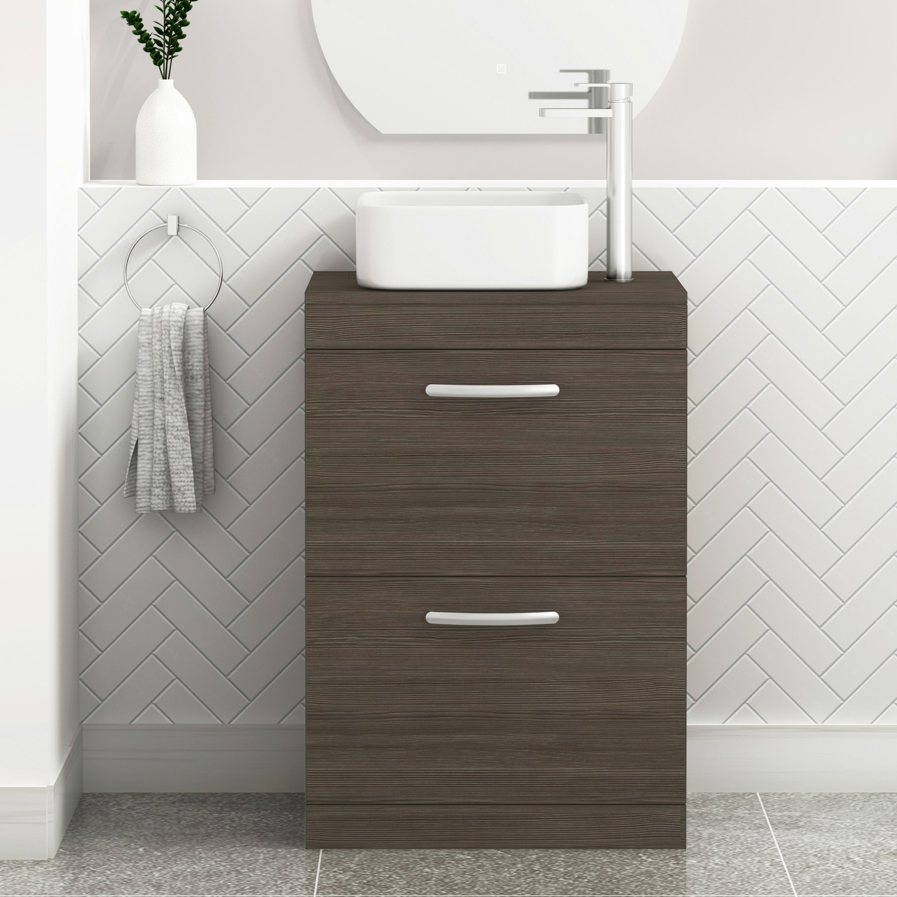 Turin 500mm Floor Standing Vanity Unit 2 Drawer Grey Elm & Various ...