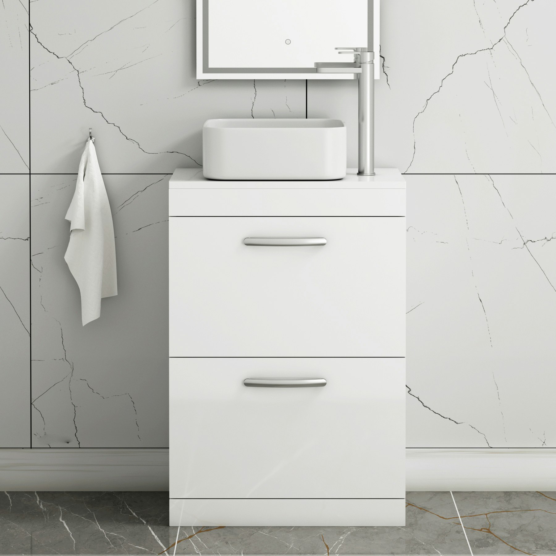 Turin 800mm Floor Standing Vanity Unit 2 Drawer Gloss White & Various ...