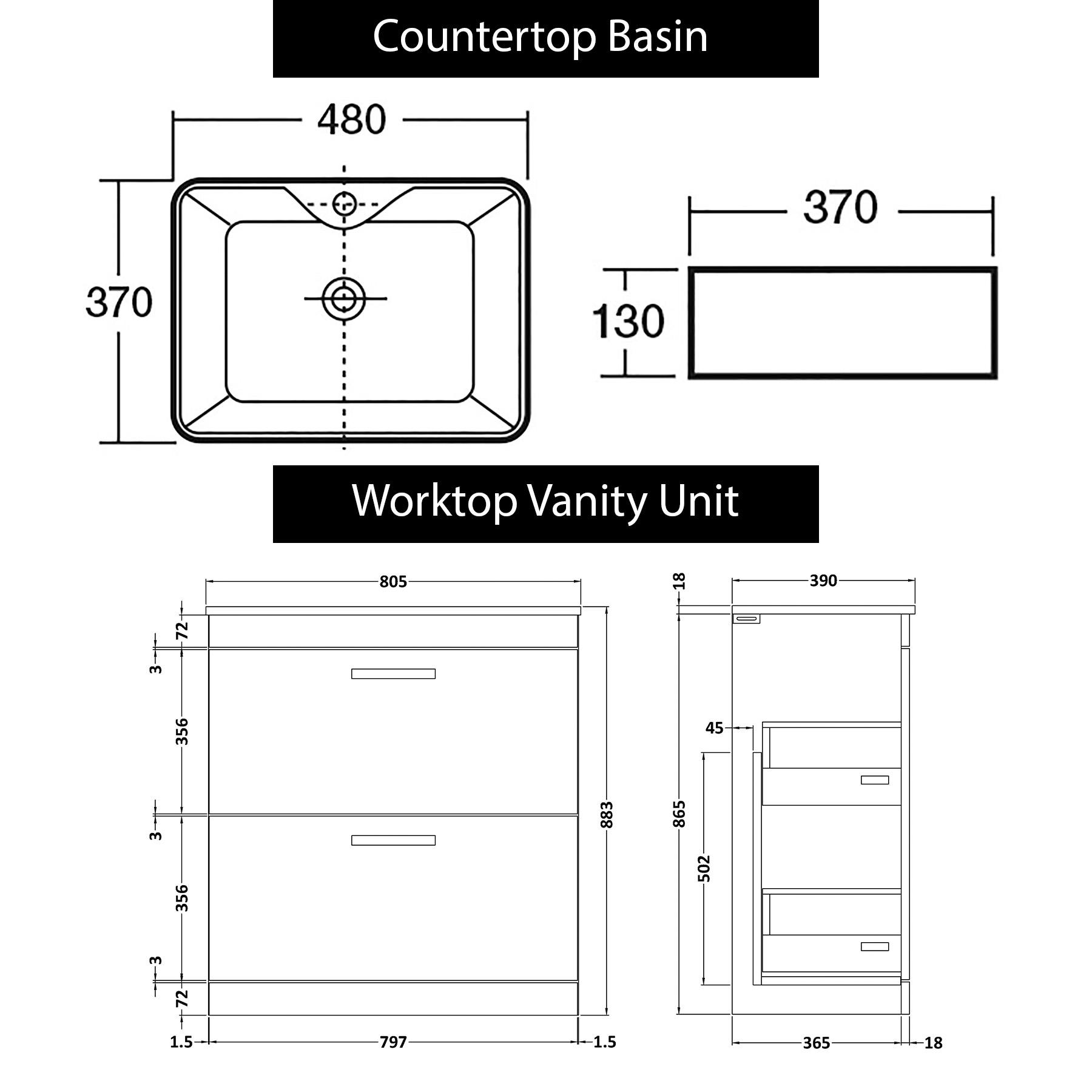 800mm Hale Black 2 Drawer Free Standing Bathroom Vanity Unit with Basin ...