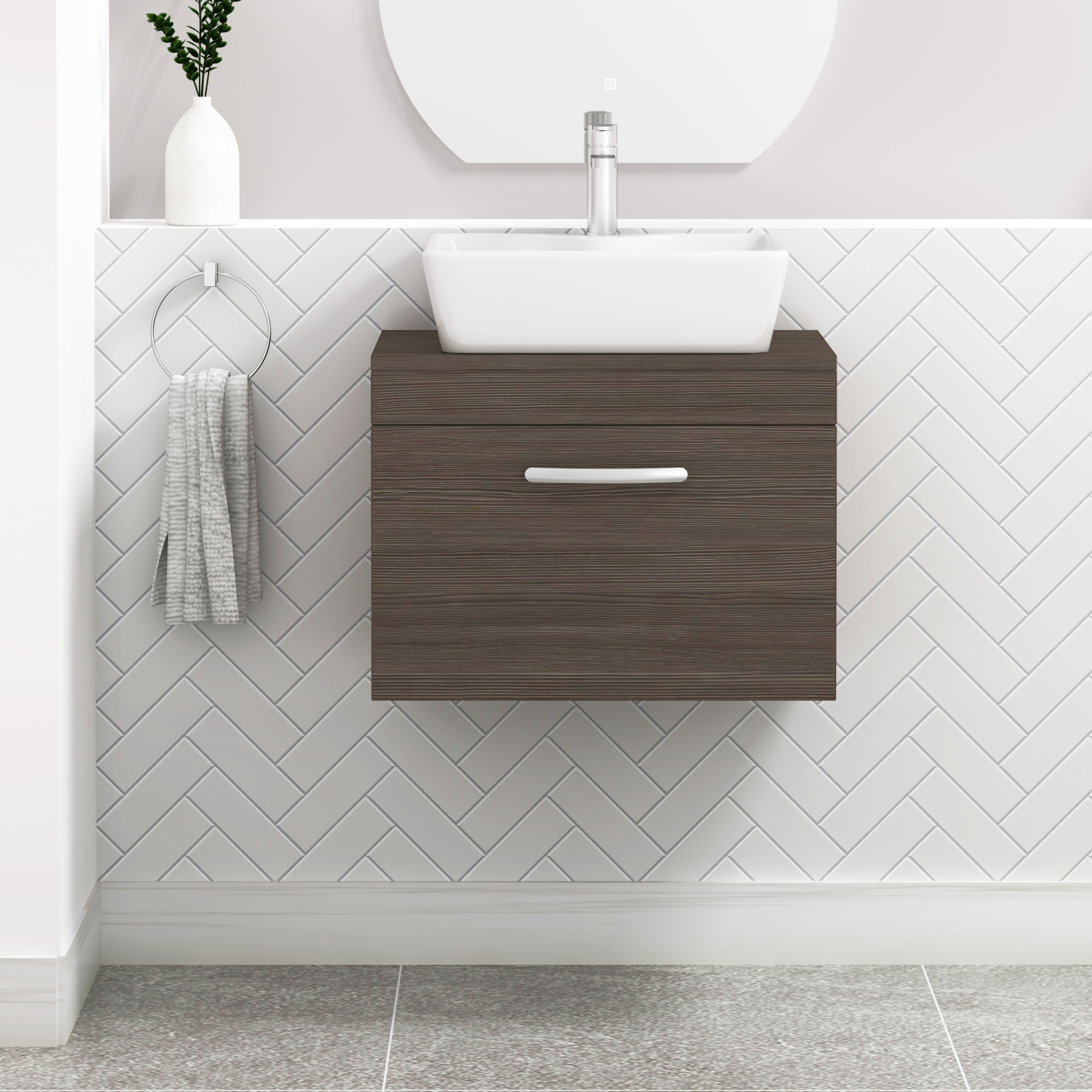 500/600/800mm Wall Hung Vanity Unit 1 Drawer Grey Elm & Countertop ...