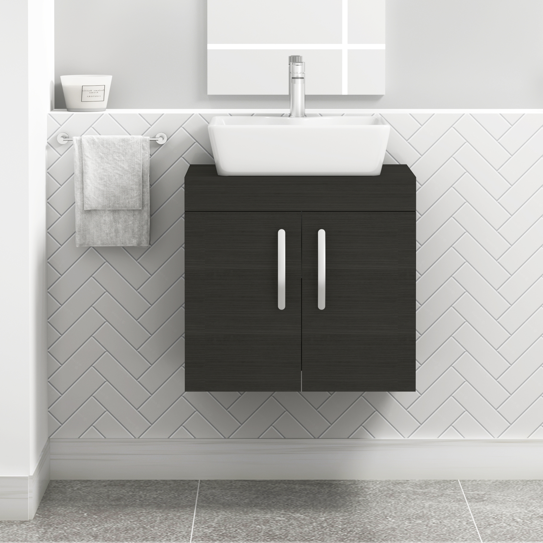 Turin 600mm Wall Hung Vanity Unit 2 Door Hale Black & Various ...