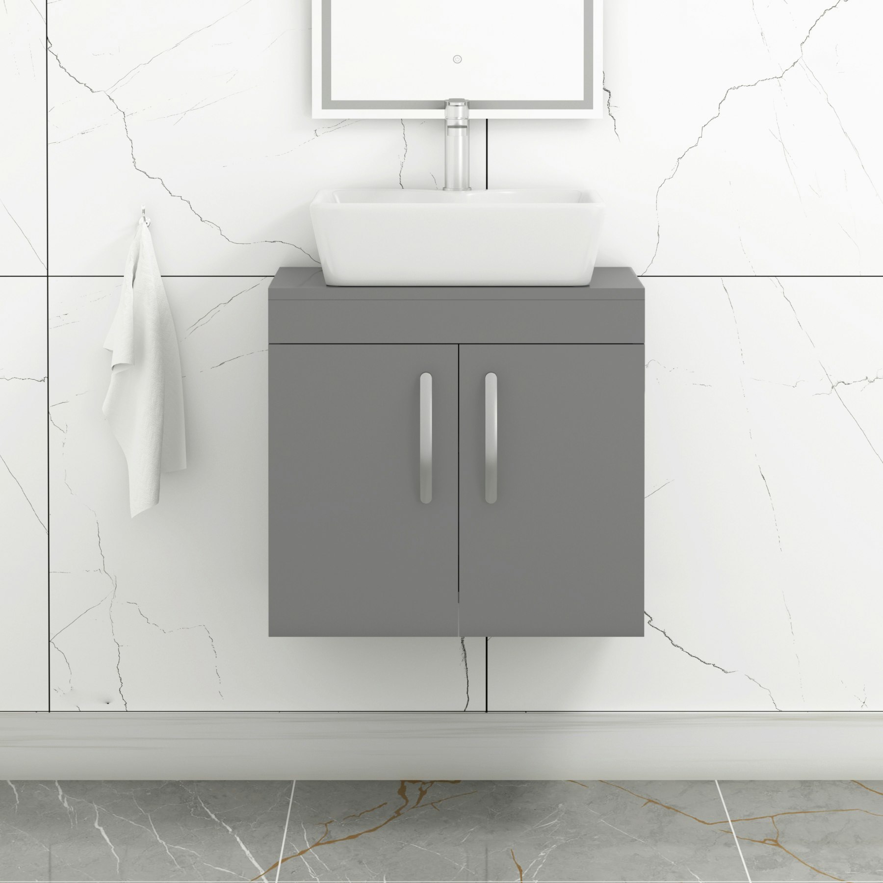 Turin 600mm Wall Hung Vanity Unit 2 Door Indigo Grey Gloss & Various ...