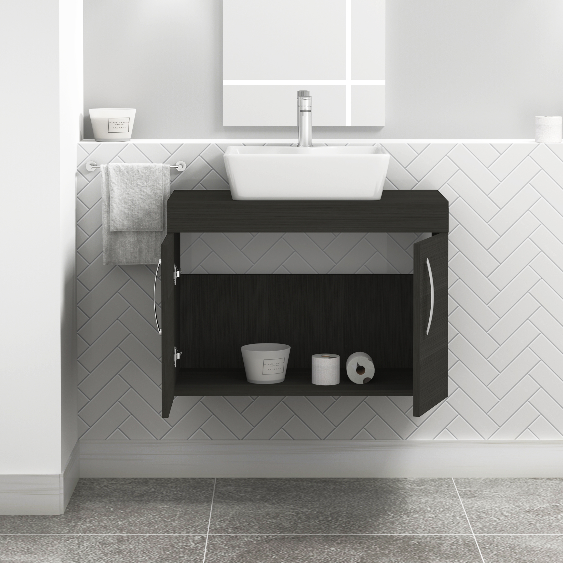 Turin 800mm Wall Hung Vanity Unit 2 Door Hale Black & Countertop Basin ...