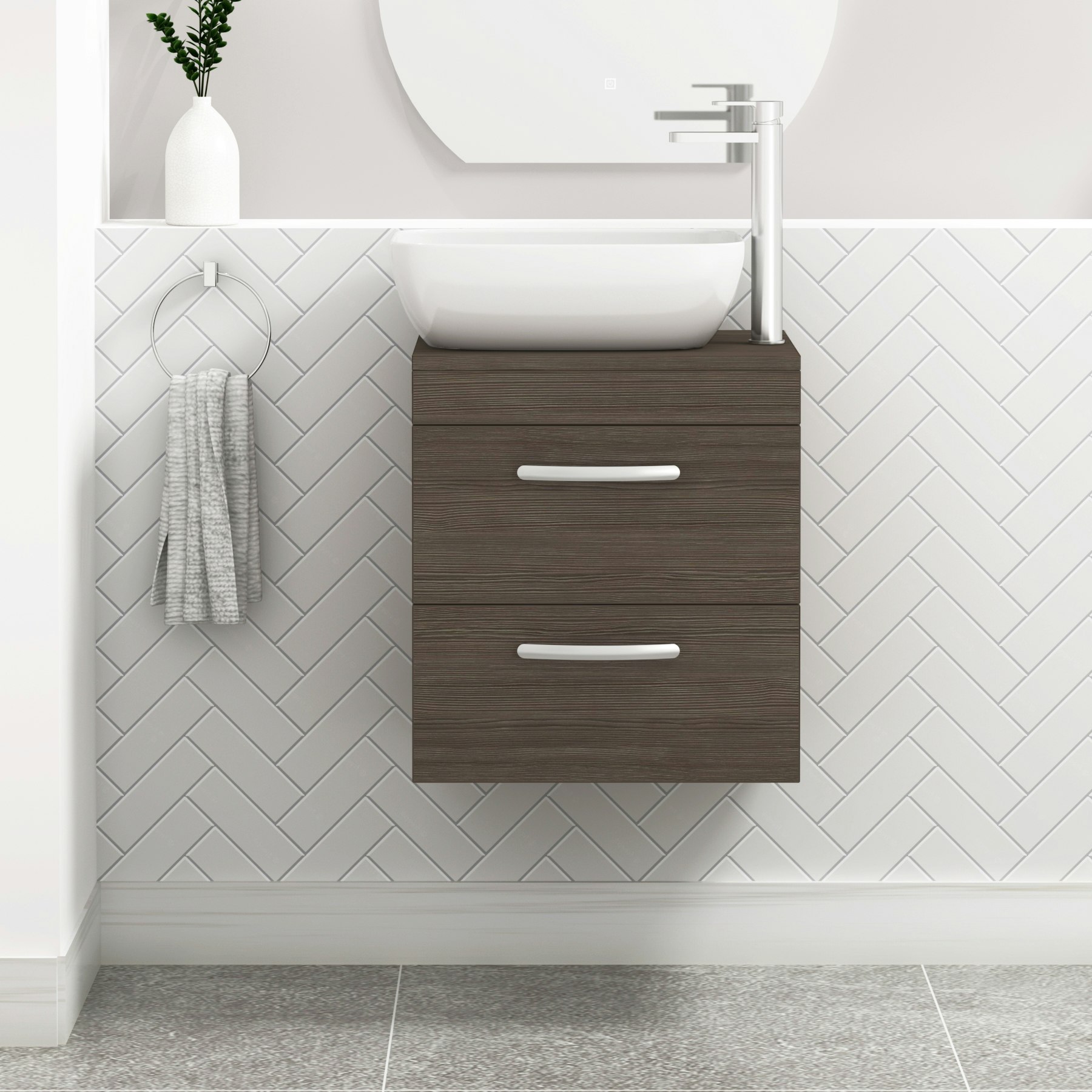 Turin 500mm Wall Hung Vanity Unit 2 Drawers Grey Elm & Various ...