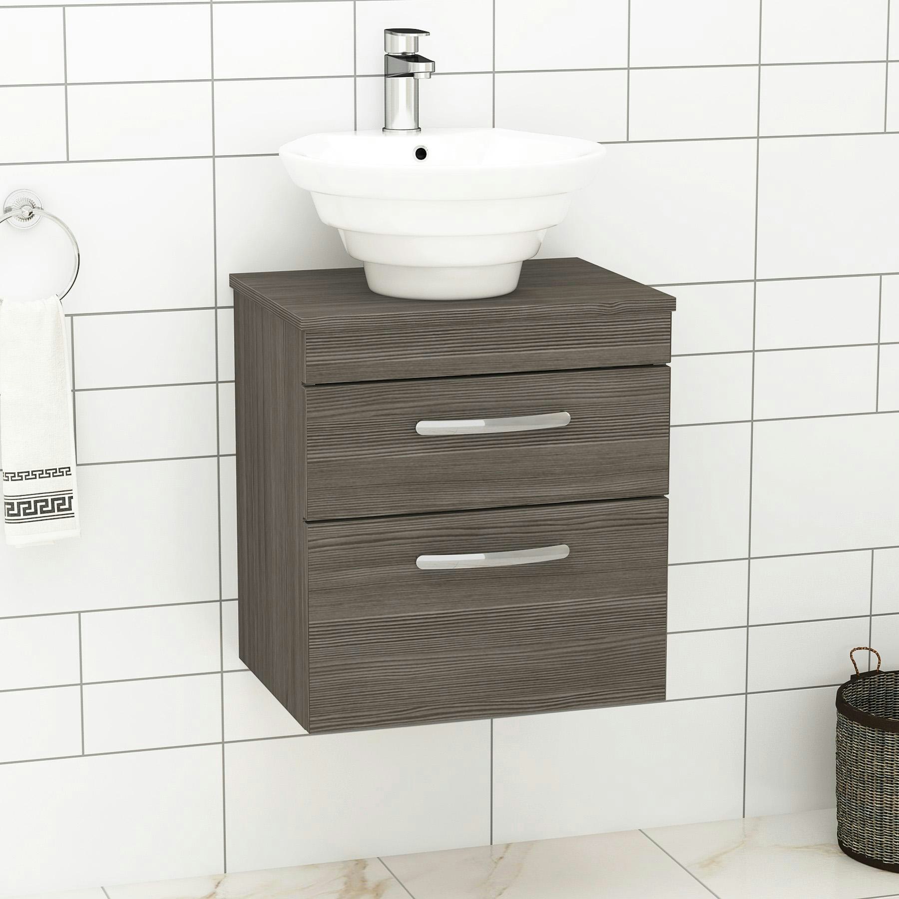 Turin 500mm Wall Hung Vanity Unit 2 Drawers Grey Elm & Various ...