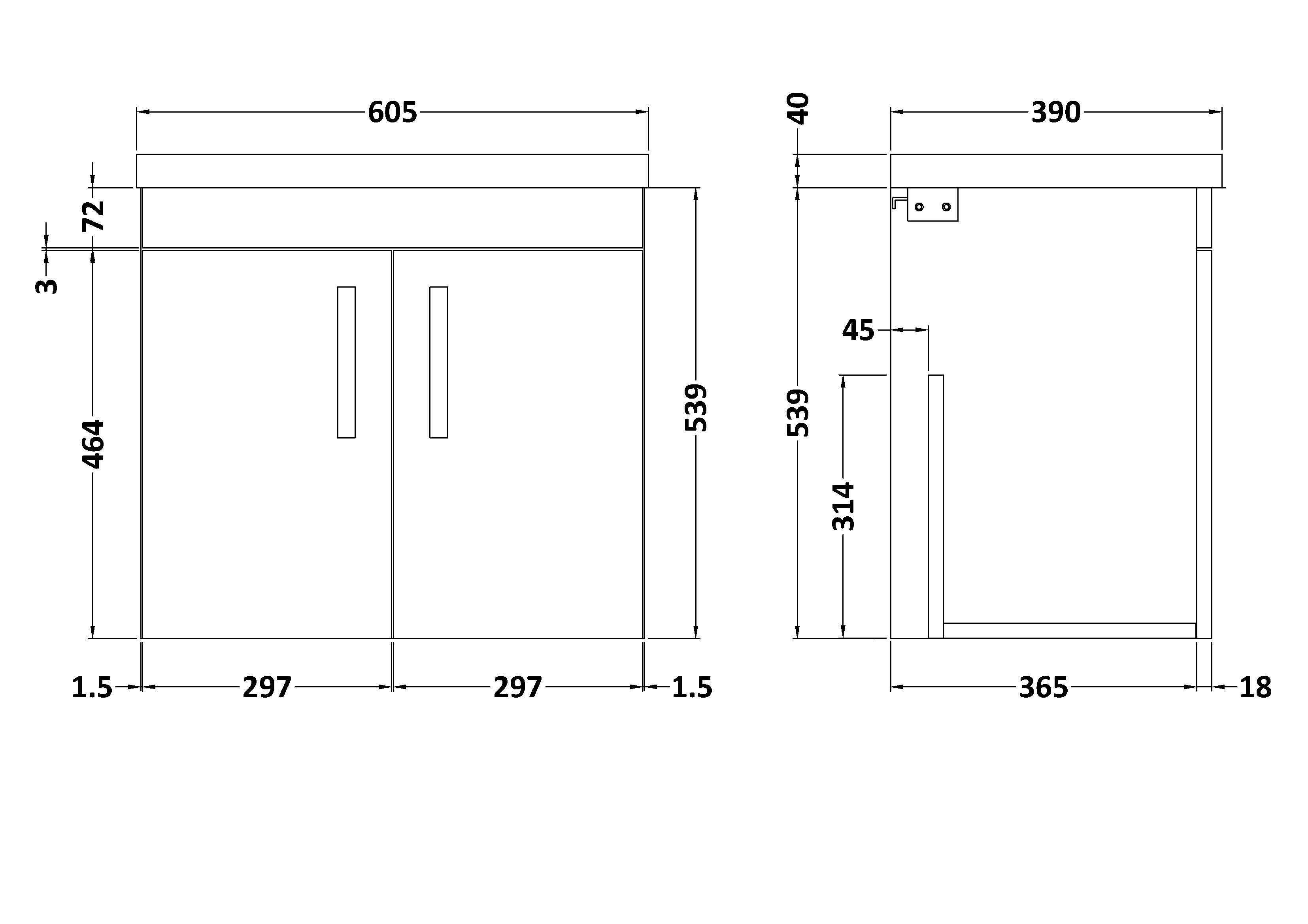 Turin 600mm Grey Elm Wall Hung Worktop Vanity Unit - 2 Doors | Royal ...