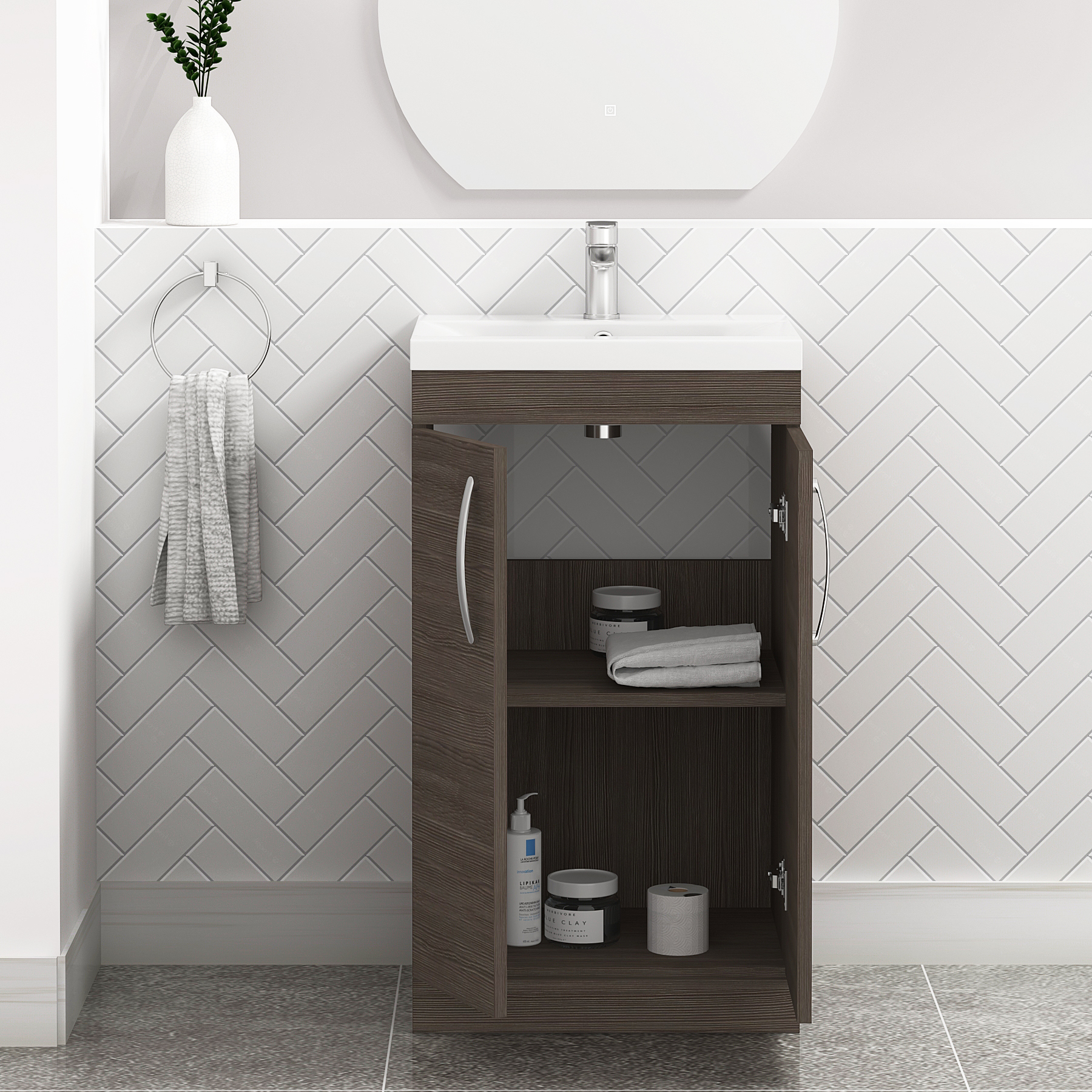 500mm Grey Elm Floor Standing 2 Door Vanity Unit and Optional Basin ...