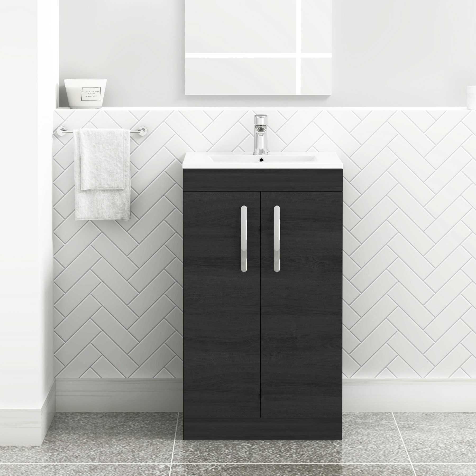 Turin Hale Black 2 Door Floor Standing Vanity Unit with Minimalist ...