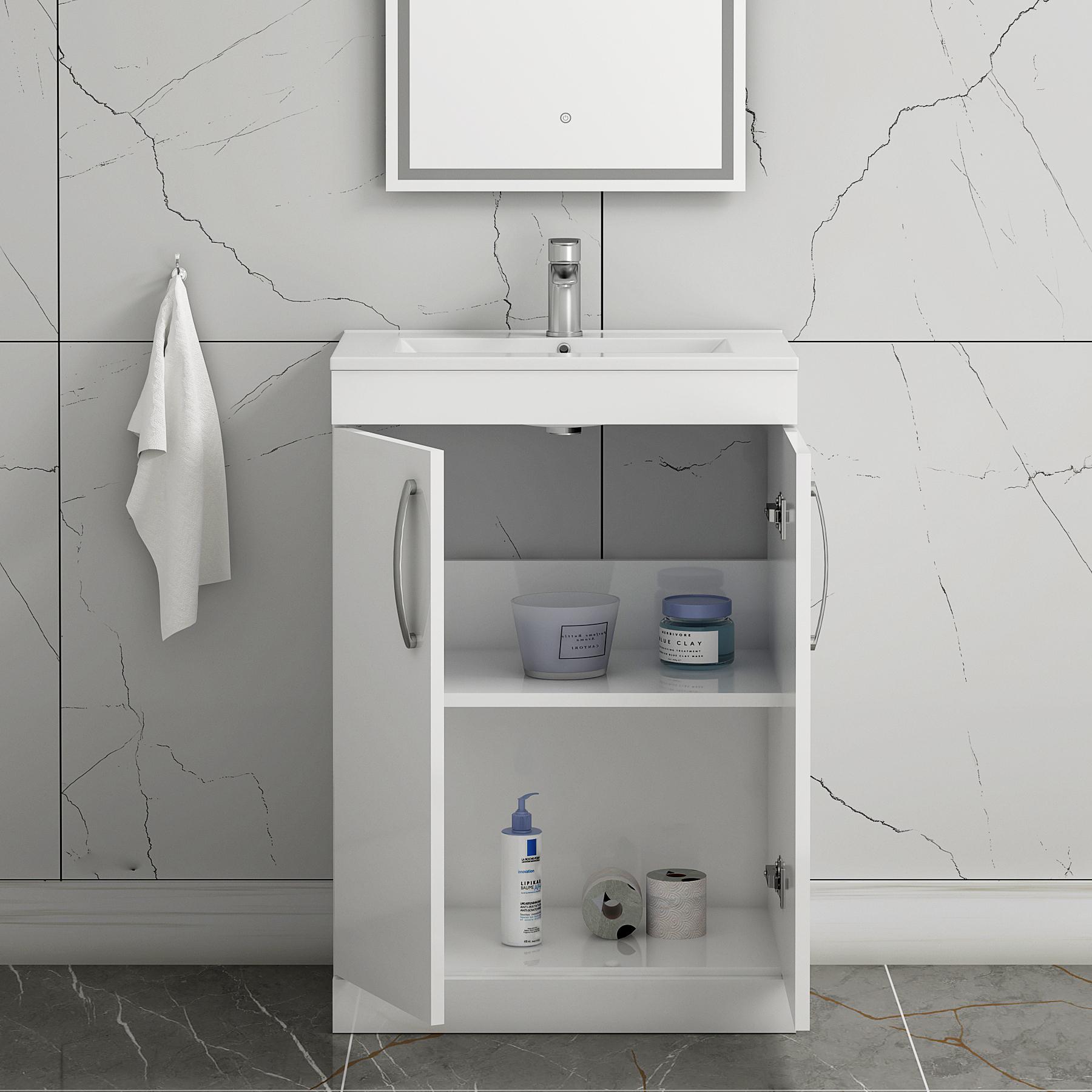 Turin 500 / 600mm Gloss White Floor Standing Vanity Basin Unit 2 Door ...