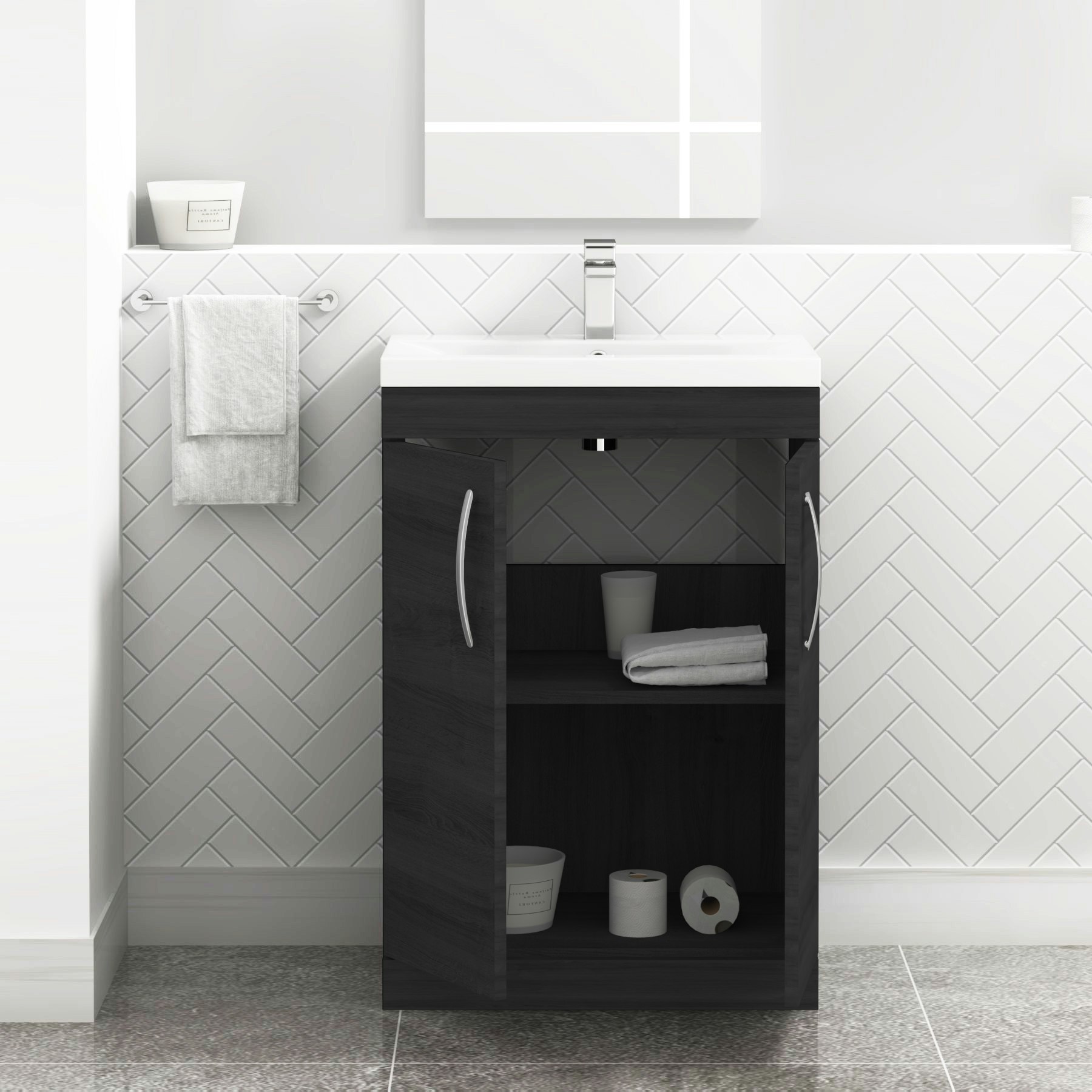 Turin 500 / 600mm Floor Standing Vanity Basin Unit Hale Black 2 Door ...