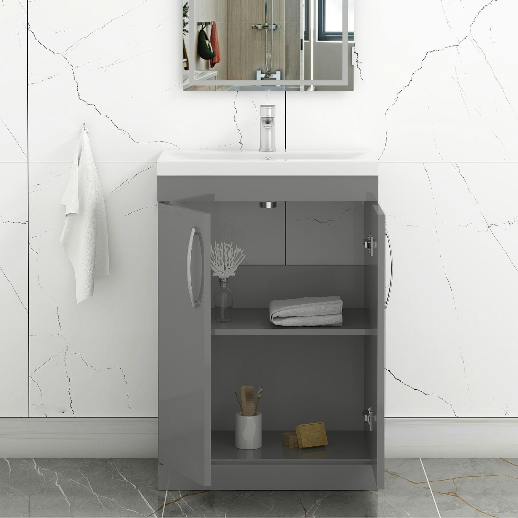 Turin 500 / 600mm Floor Standing Vanity Basin Unit Indigo grey Gloss 2 ...