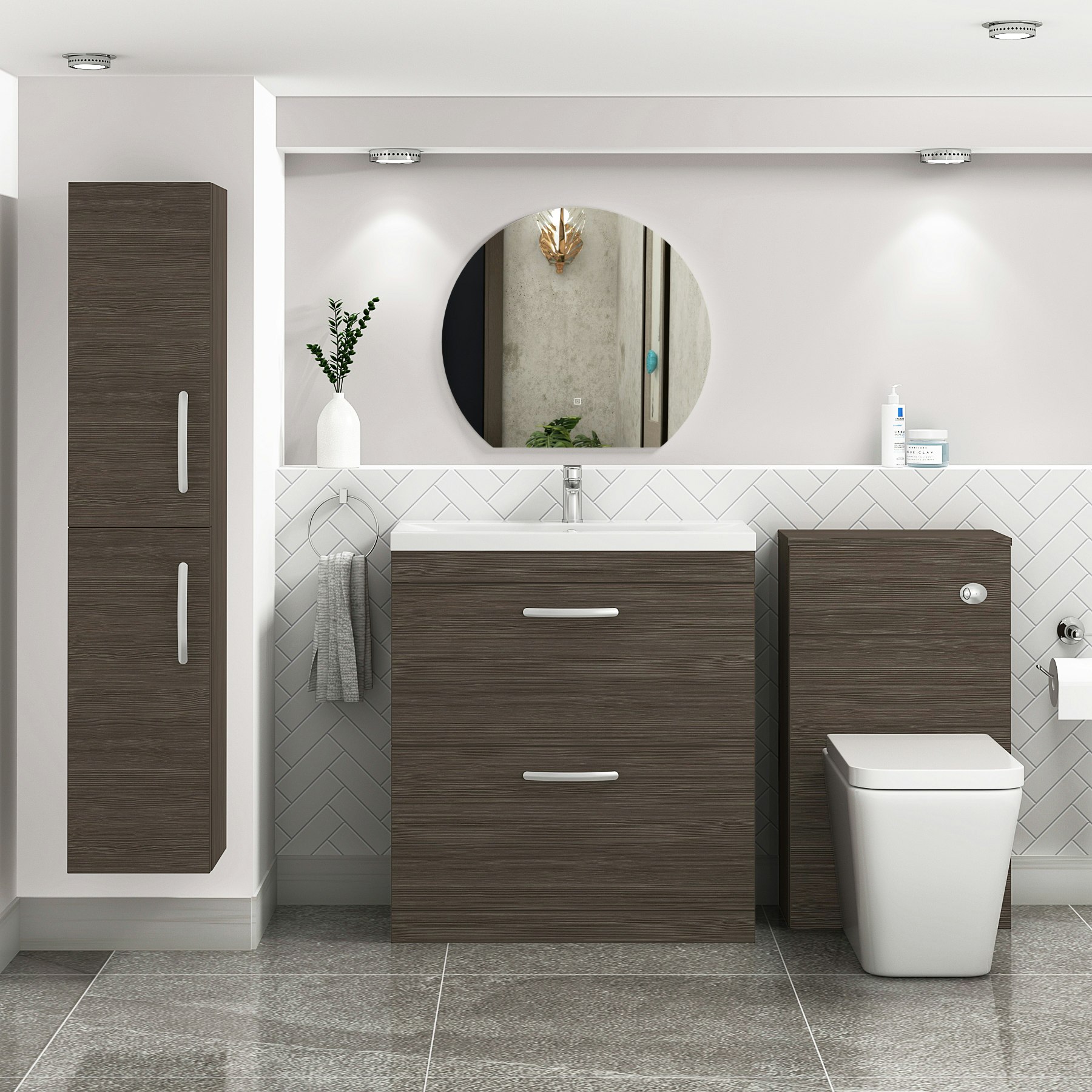 Turin 800mm Floor Standing Vanity Unit Grey Elm 2 Drawer Mid-Edge Basin ...