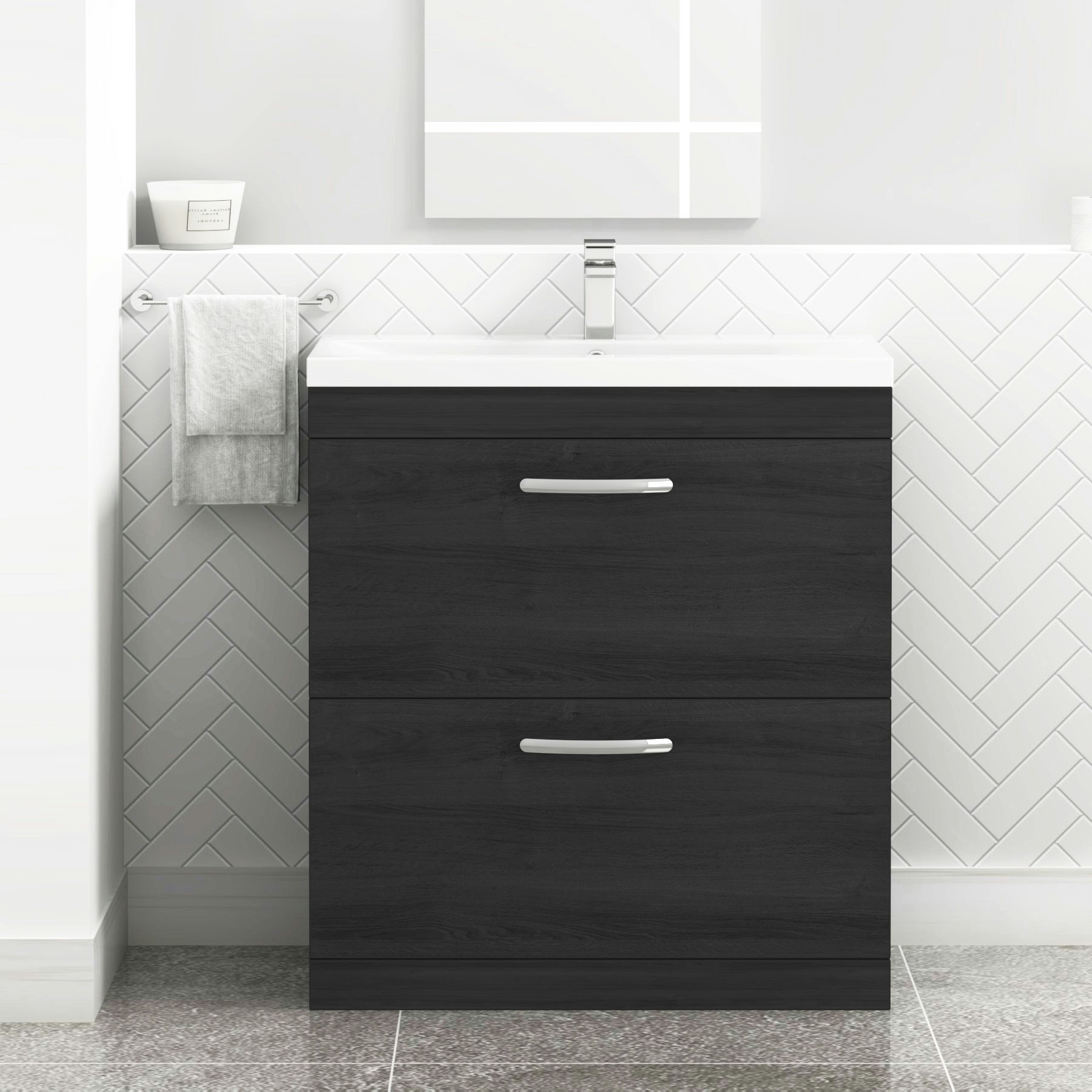 Turin 800mm Floor Standing Vanity Unit Sink 2 Drawer with Optional ...
