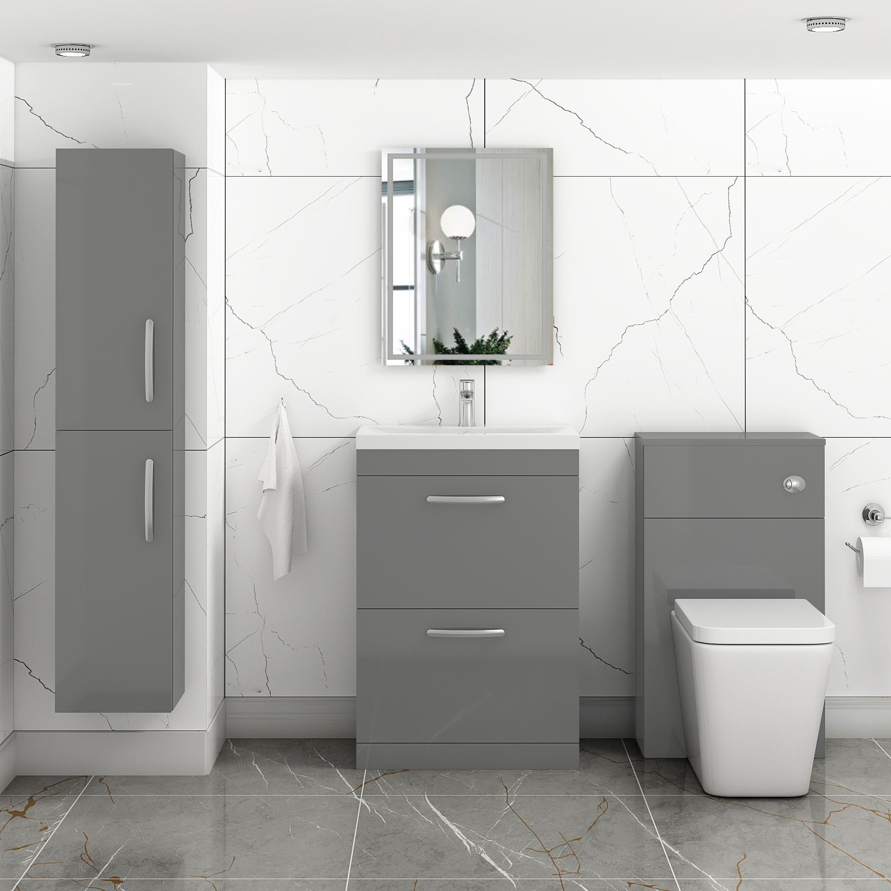 Turin Indigo Grey Gloss 2 Drawer Floor Standing Vanity Unit with Mid ...