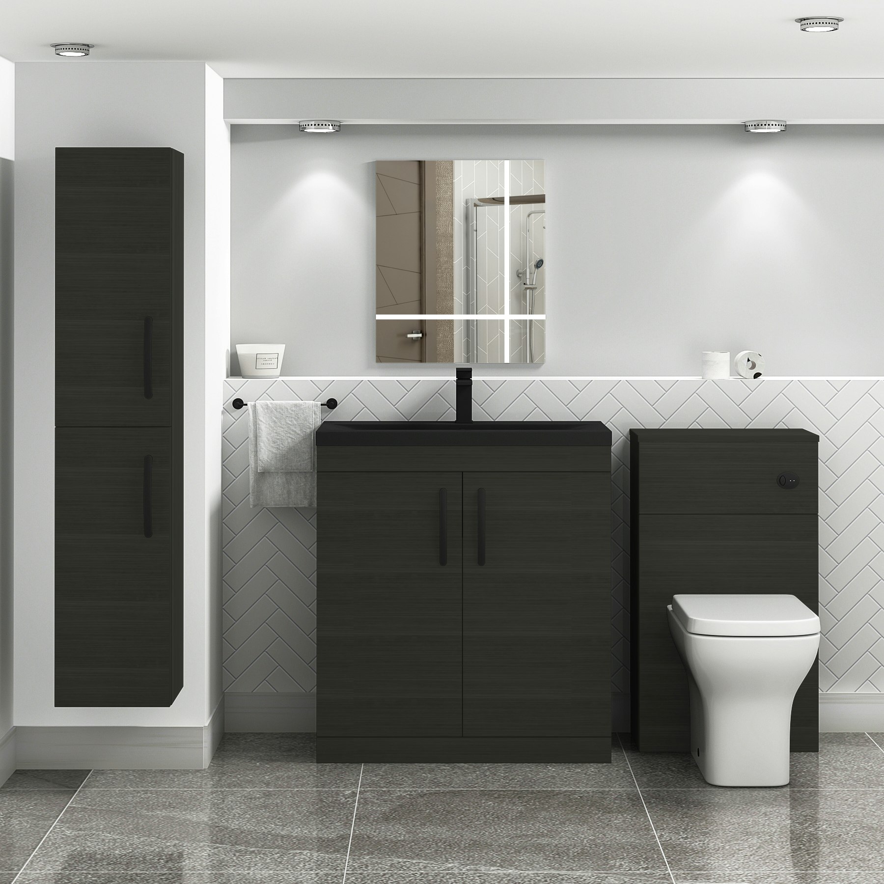 Turin Hale Black 2 Door Floor Standing Vanity Unit with Black Mid-Edge ...