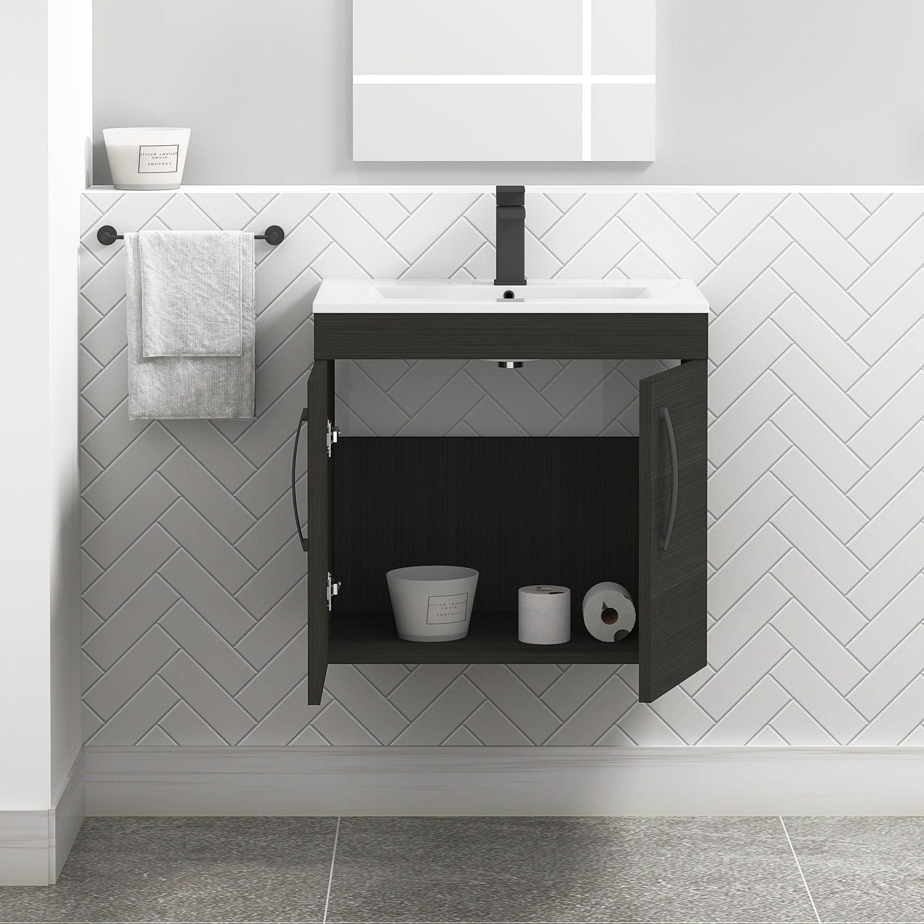 Turin 600mm Wall Hung Vanity Sink Unit 2 Door Hale Black - Minimalist ...