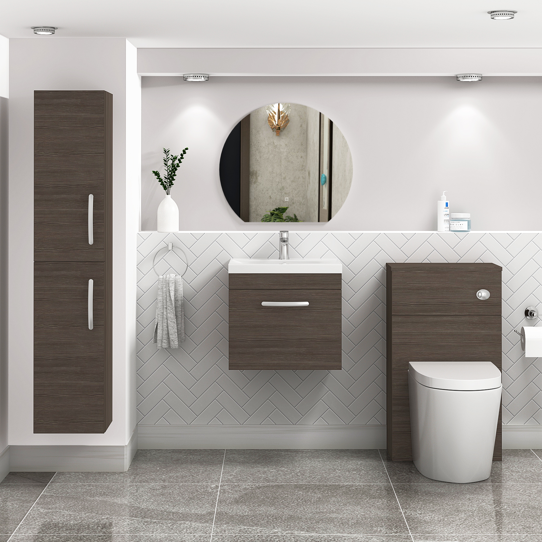 500mm Grey Elm Wall Hung 1 Drawer Vanity Unit and Optional Basin - Mid ...