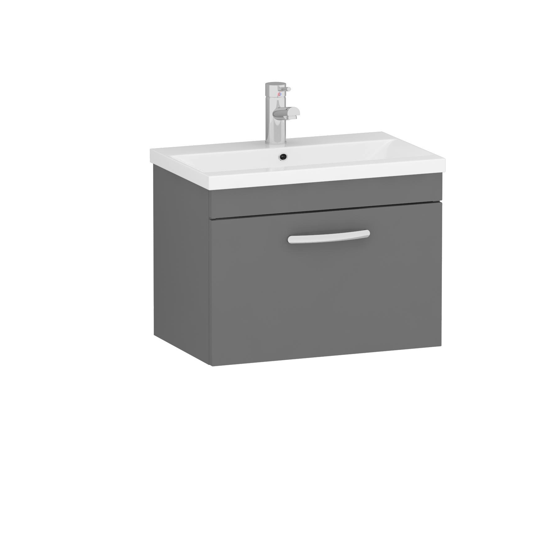 Turin 600mm Wall Hung Vanity Sink Unit 1 Drawer Indigo Grey Gloss - Mid ...