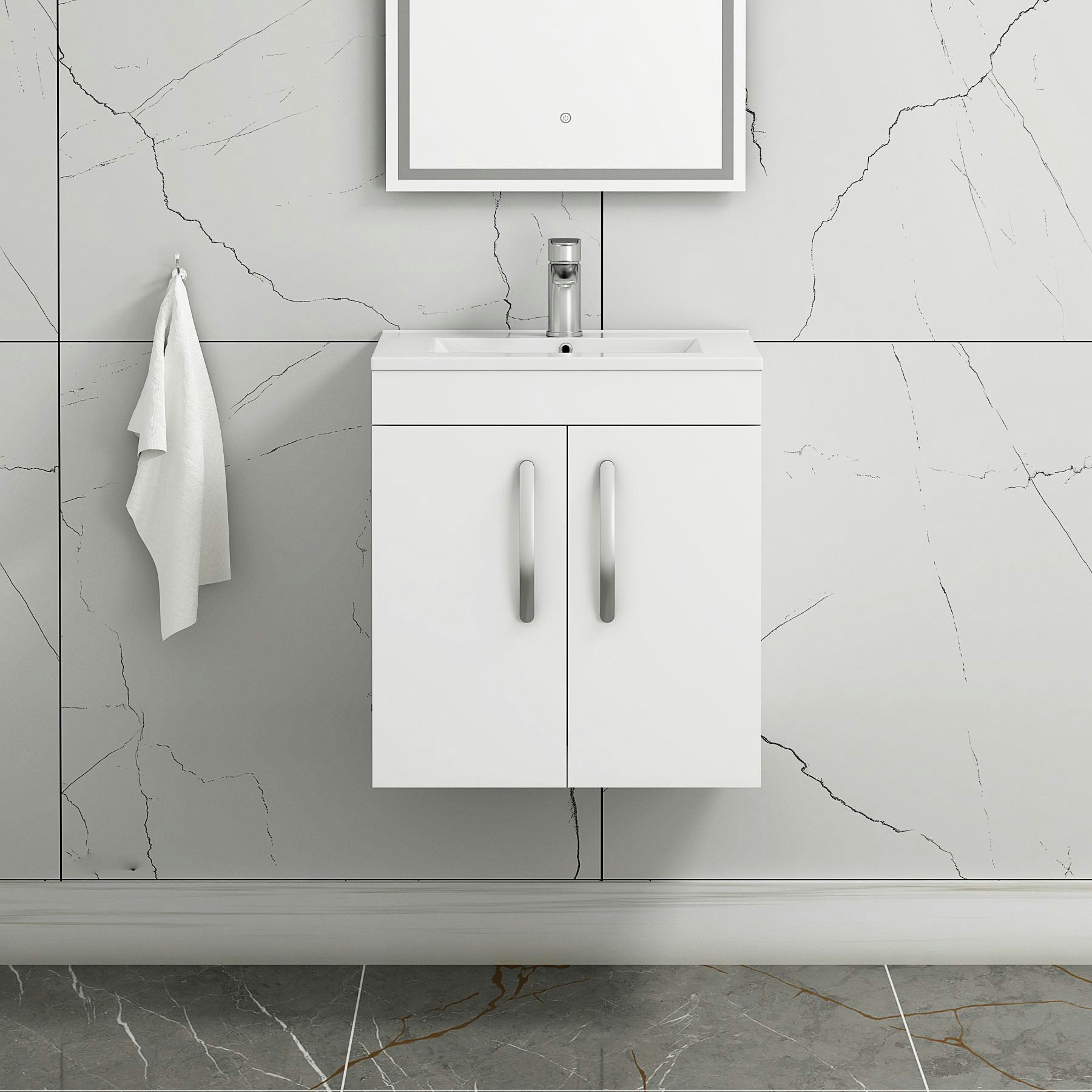 Turin Gloss White 2 Door Wall Hung Vanity Unit with Minimalist Basin ...