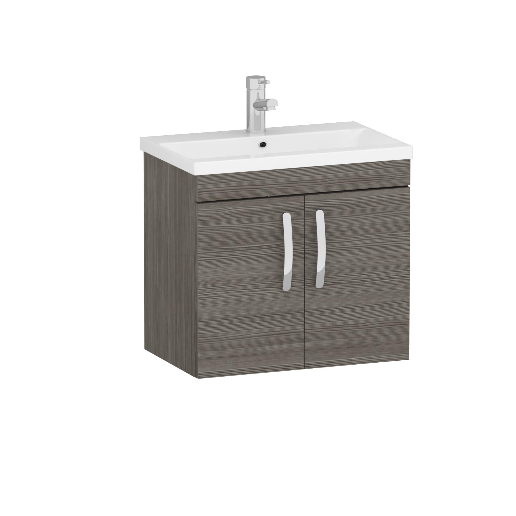 Turin 600mm Wall Hung Vanity Sink Unit 2 Door Grey Elm - Mid-Edge Basin ...